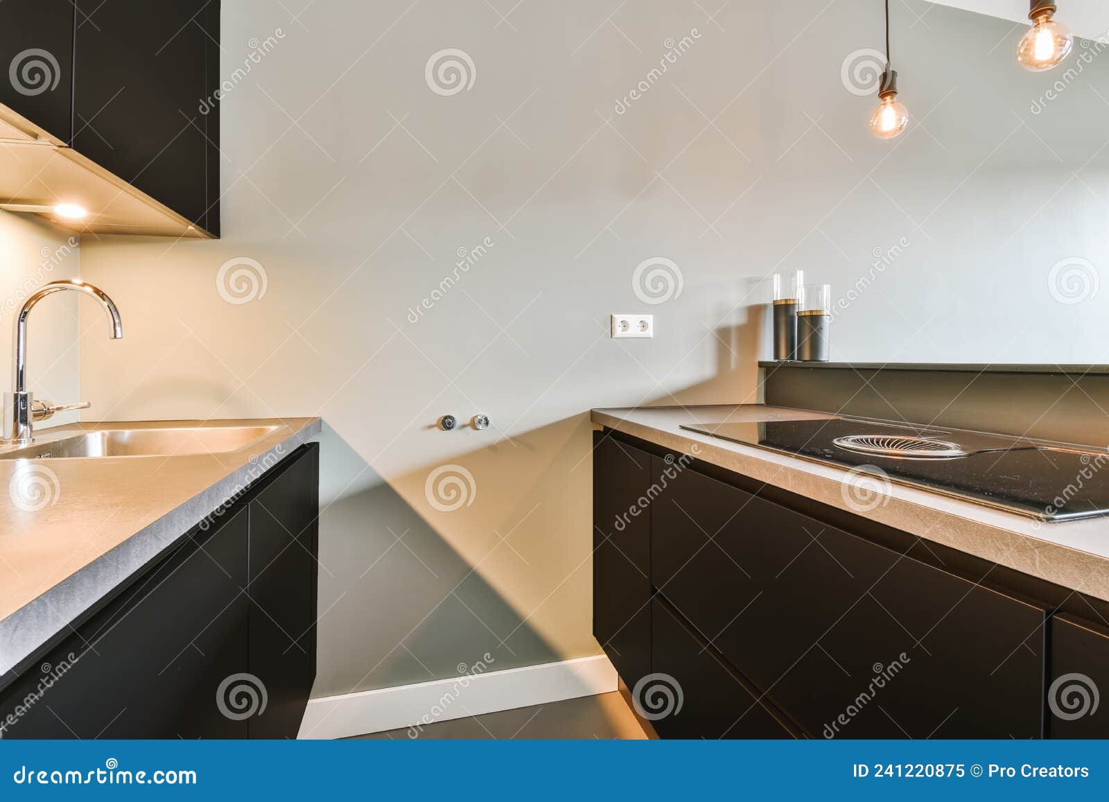 Kitchen Design with Black Kitchen Set Stock Image - Image of apartment ...