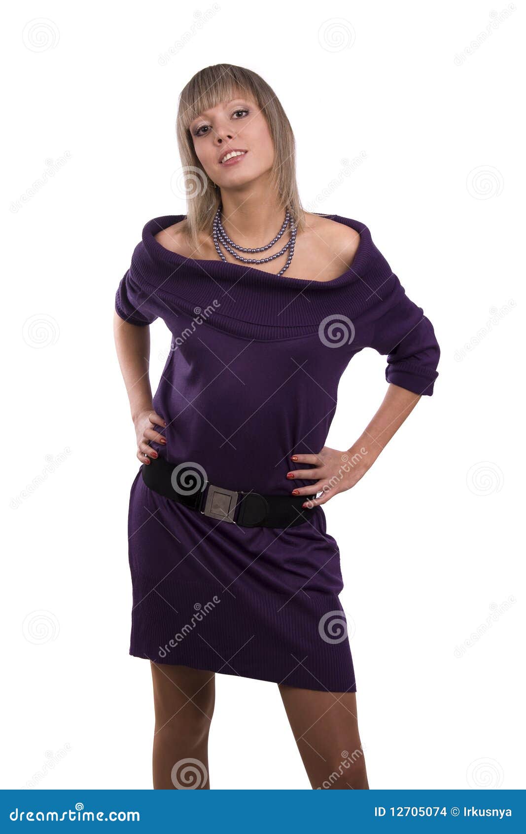 Gorgeous Model in Violet Dress is Standing Stock Photo - Image of ...
