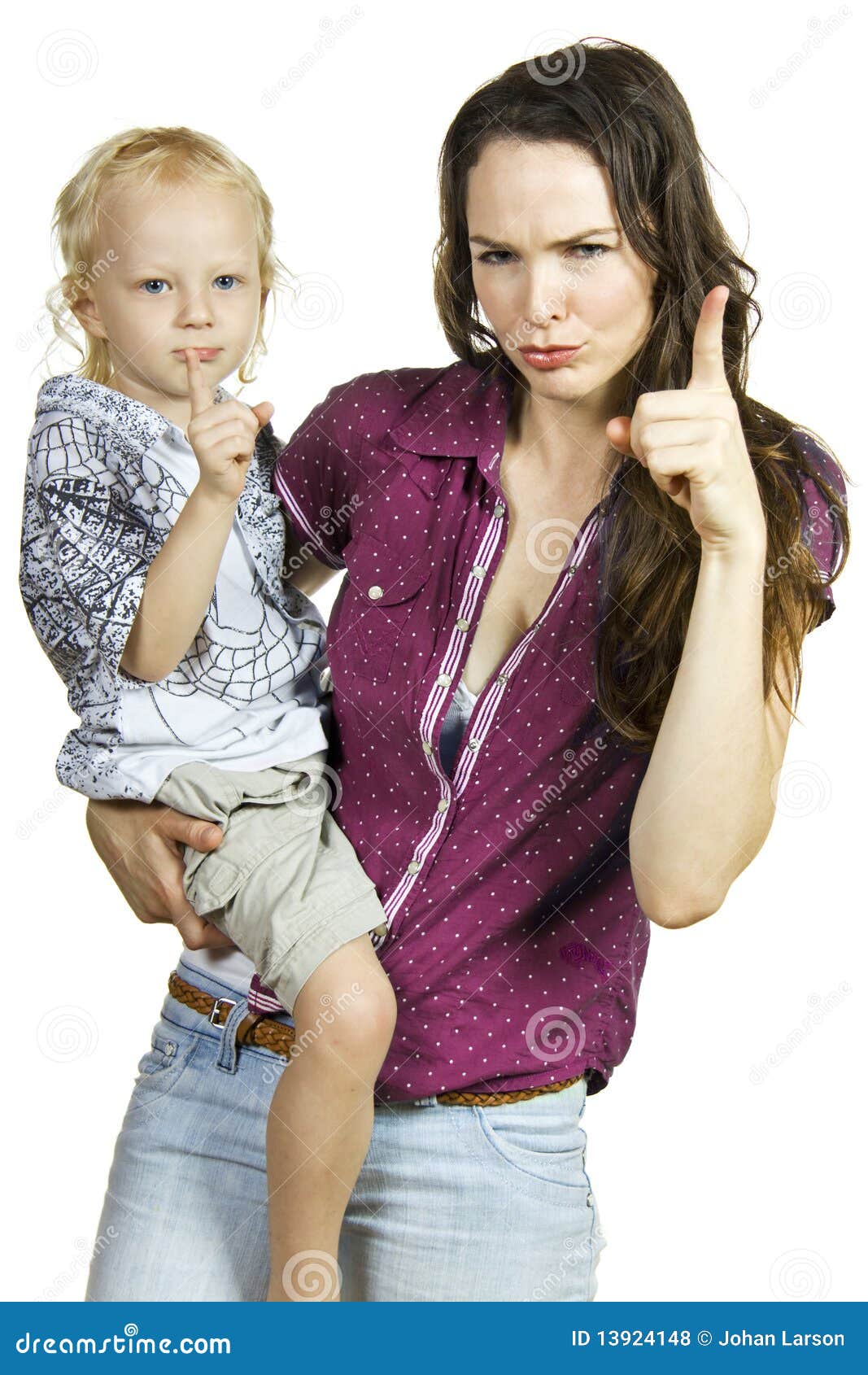 Gorgeous Mother and Son Pointing Fingers Stock Photo - Image of ...