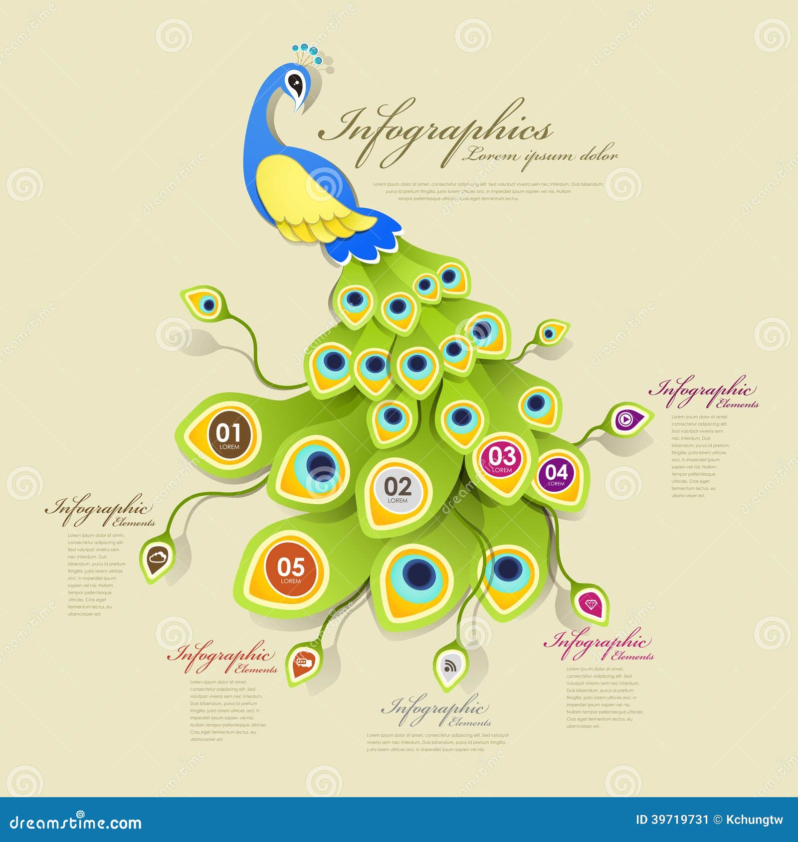 Gorgeous Peacock Infographic Elements Stock Vector - Illustration of ...