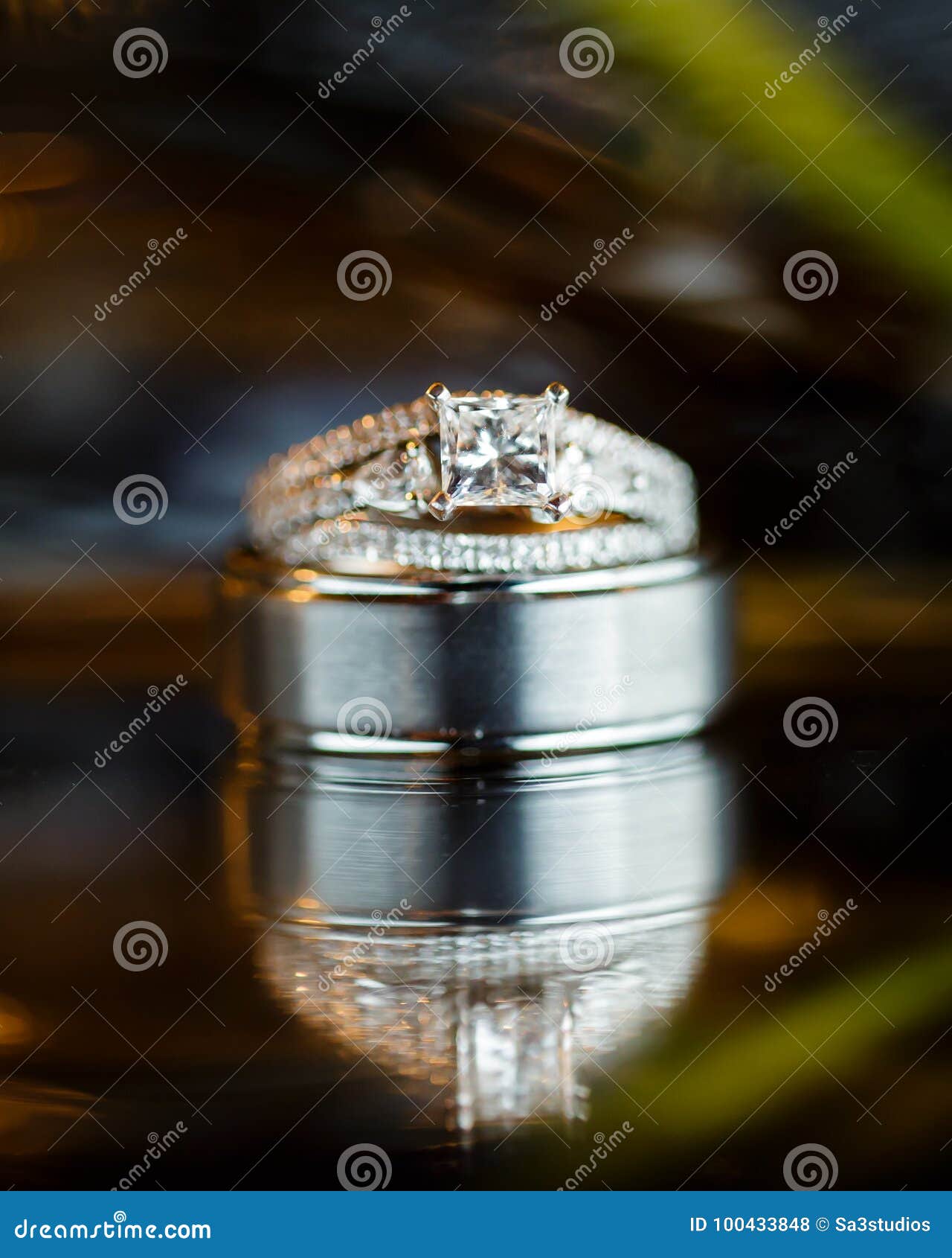 Beautiful Diamond Wedding Ring with Reflection and Abstract Back Stock ...