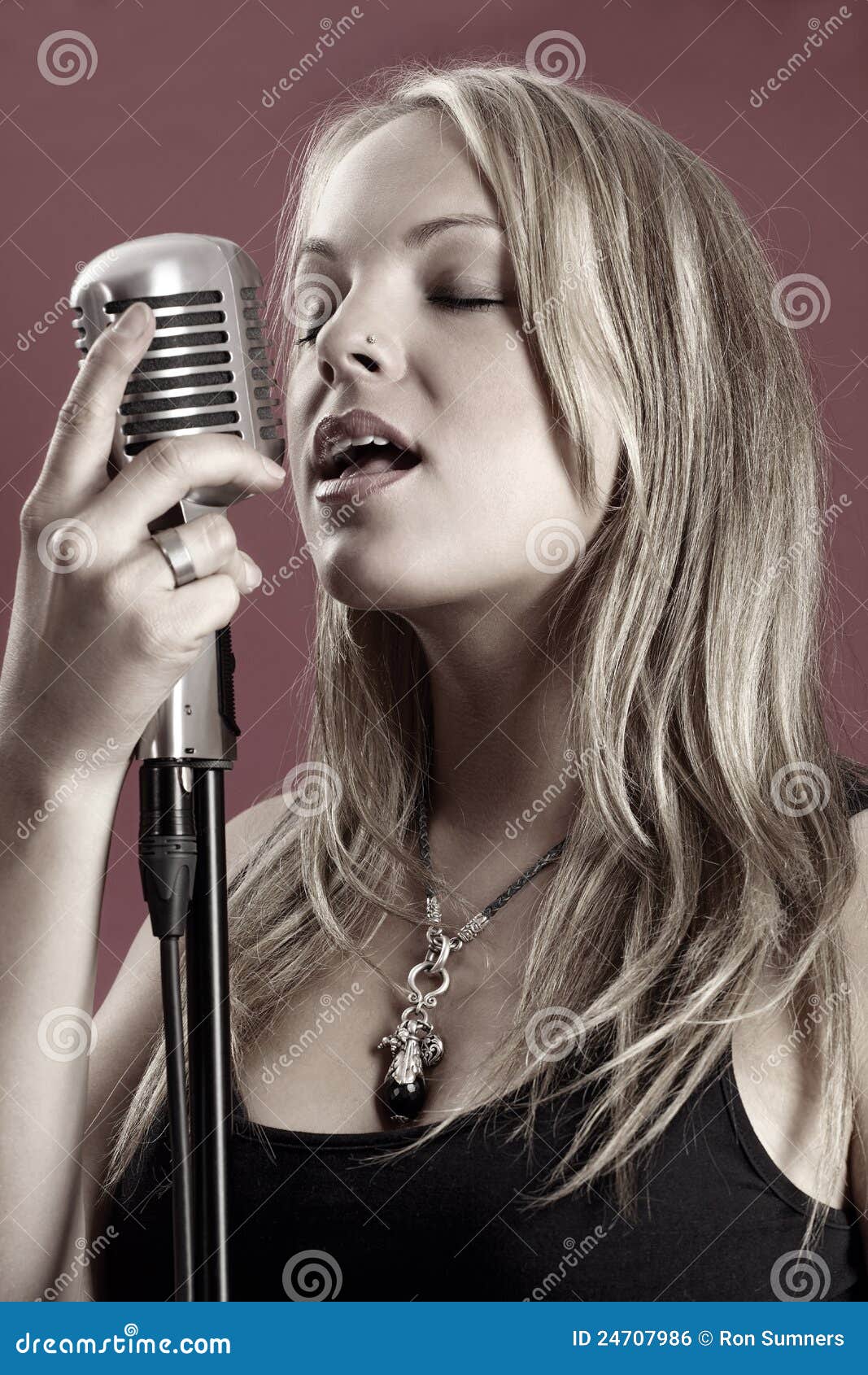Gorgeous Singer and Vintage Microphone Stock Photo - Image of person ...