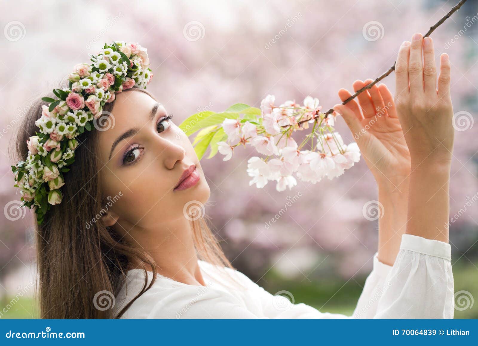 Gorgeous spring woman. stock image. Image of outdoors - 70064839