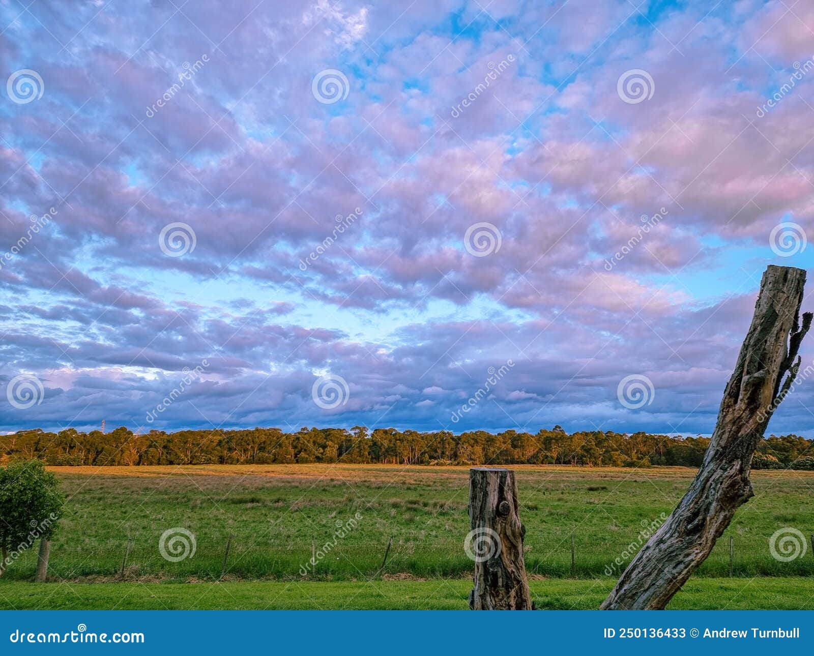 Sunset Clouds Over a Paddock Stock Image - Image of hill, paddock ...