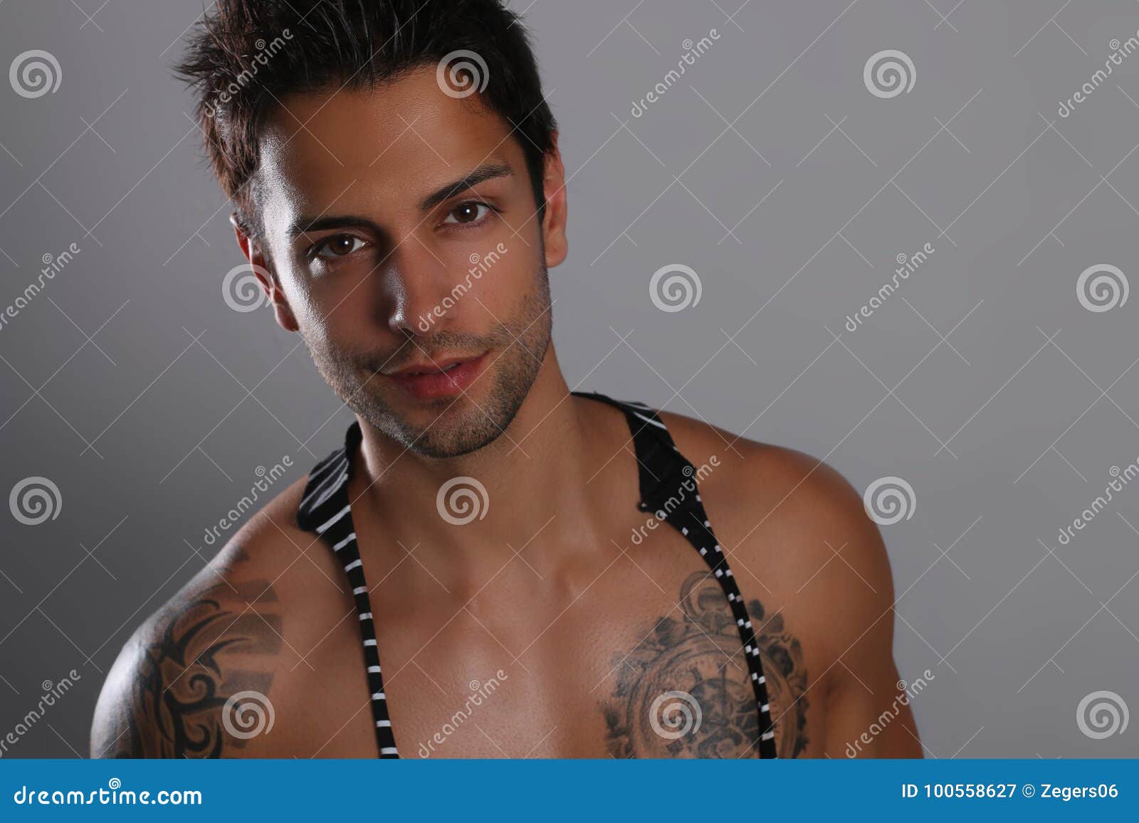 Gorgeous Tattooed Male Model Stock Image - Image of looking, good ...