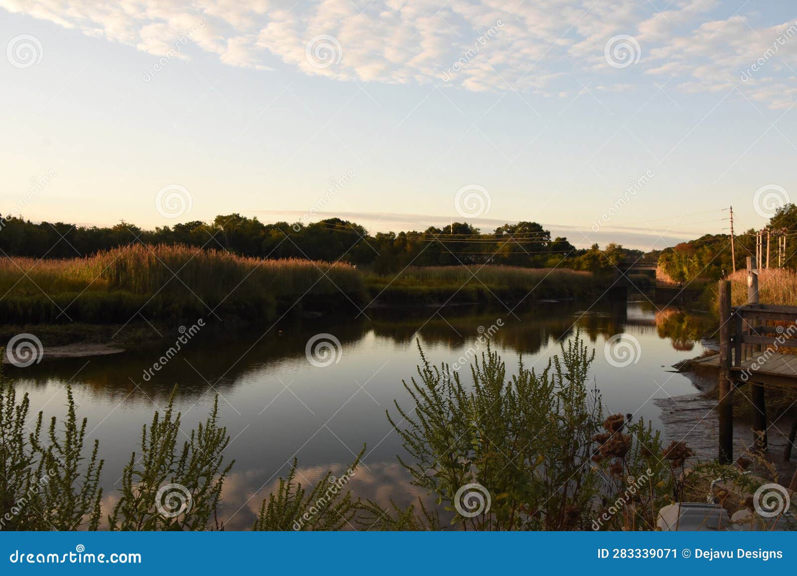 Gorgeous View of Jones River with Sun Reflections Stock Image - Image ...