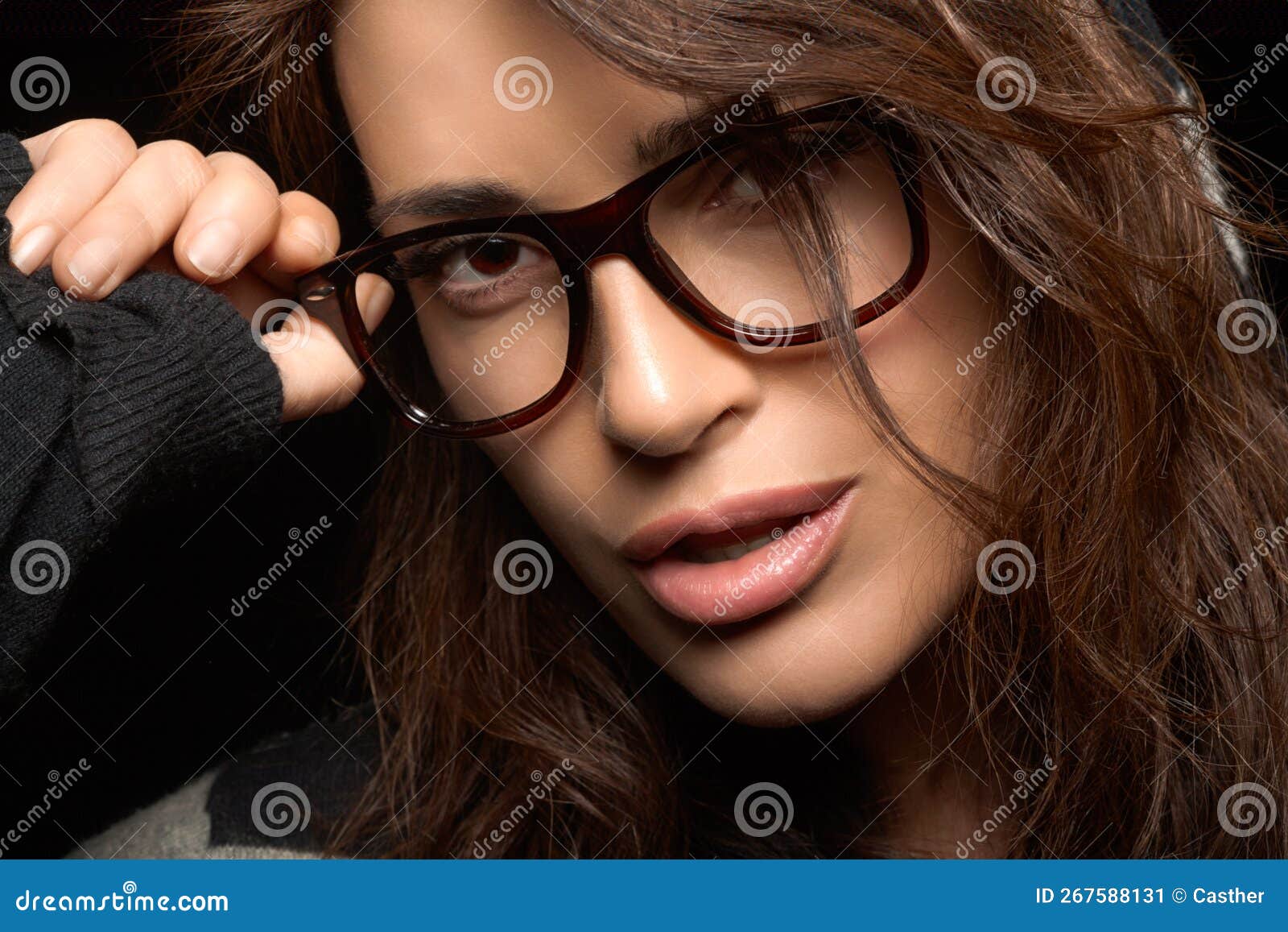 Gorgeous Woman Face With Eyeglasses Cool Trendy Eyewear Portrait On