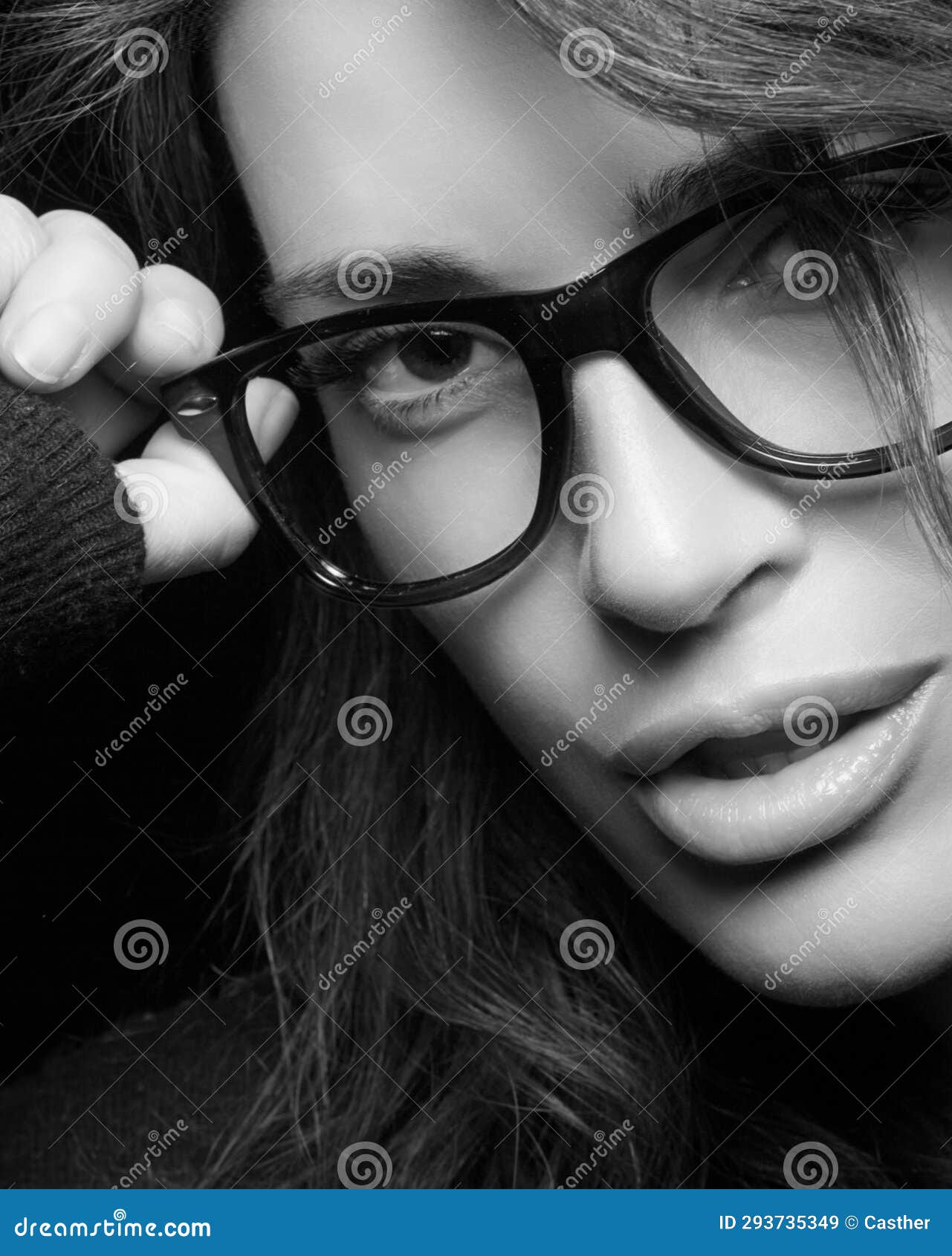 Gorgeous Woman Face With Eyeglasses Cool Trendy Eyewear Portrait On