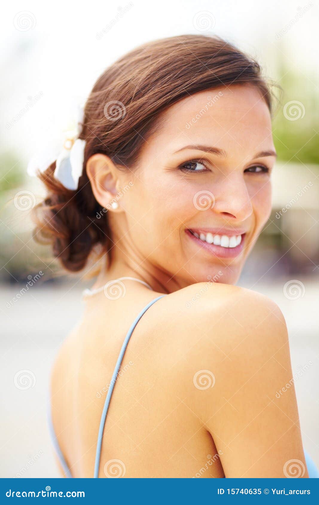 Gorgeous Woman Looking Behind and Smiling Stock Image - Image of glance ...