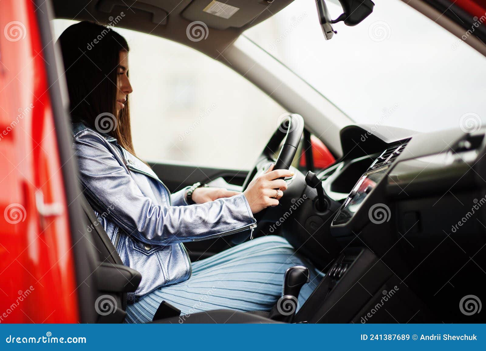 Gorgeous Woman Sitting Inside Car Interior Stock Image - Image of owner ...
