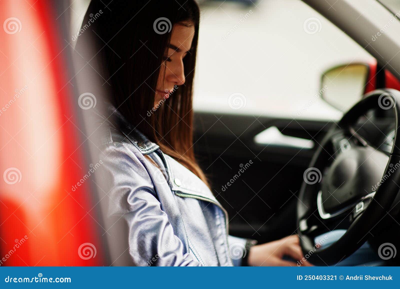 Gorgeous Woman Sitting Inside Car Interior Stock Image - Image of ...