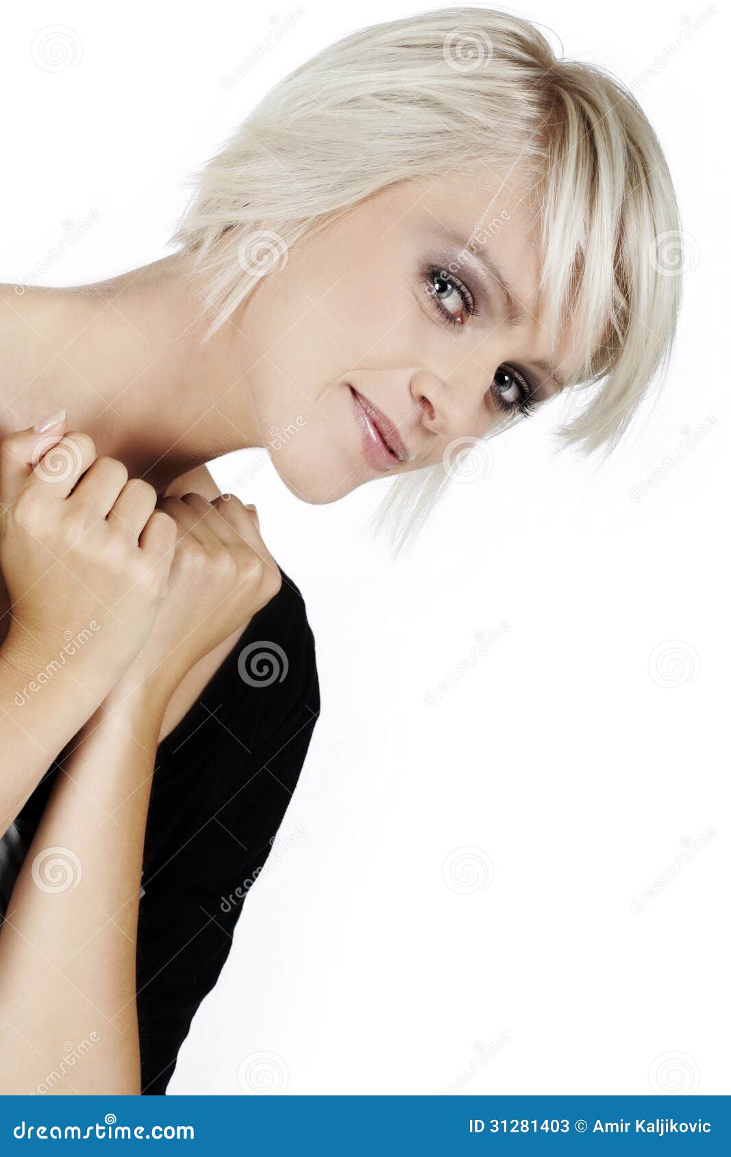 Gorgeous Young Blond Peering Downwards Stock Image - Image of white ...