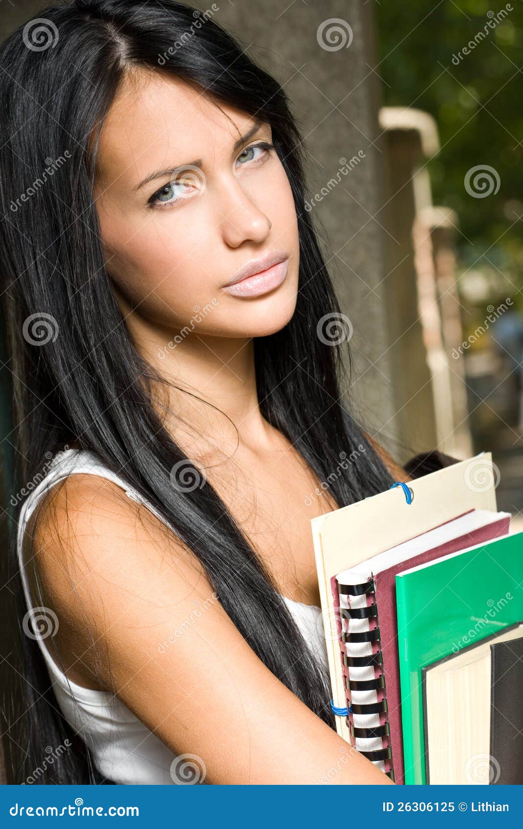 Gorgeous Young Brunette Student Girl Outdoors. Stock Image - Image of ...
