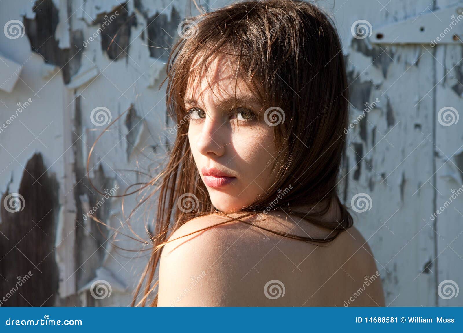 Gorgeous Young Model Looking Over Bare Shoulder Stock Image - Image of ...