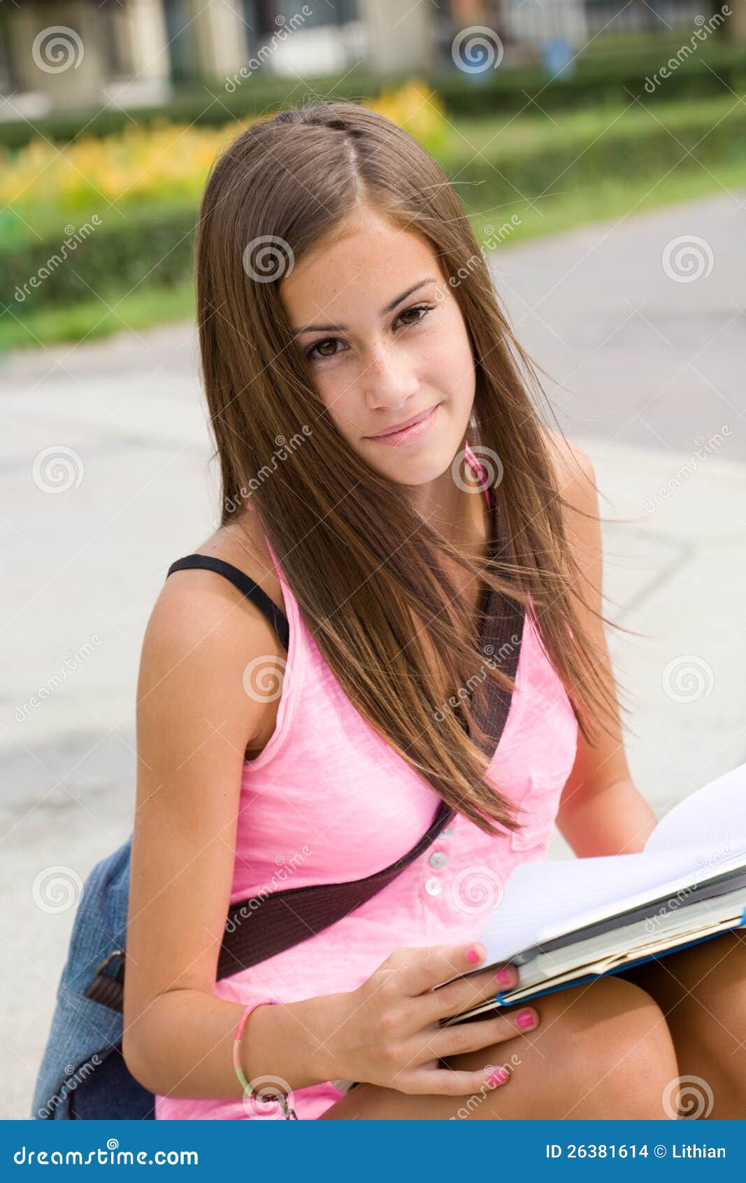 Gorgeous Young Student Girl in the Park. Stock Photo - Image of books ...