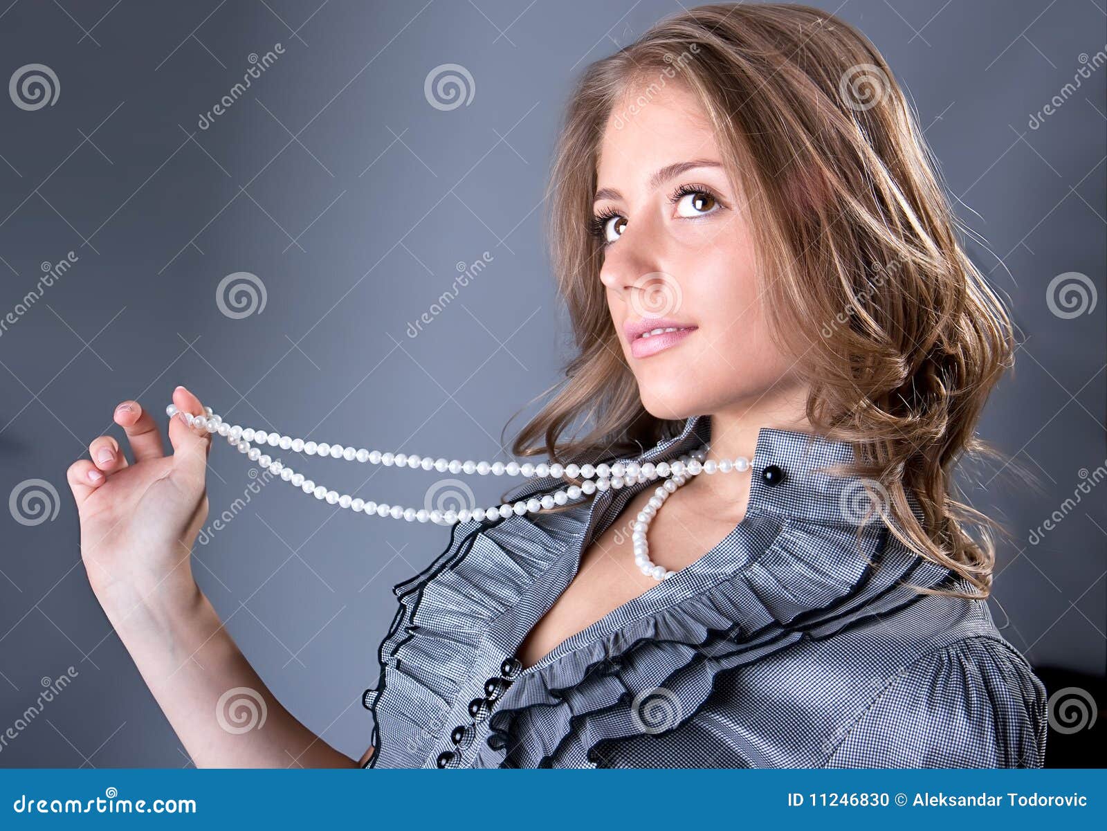 Gorgeous Young Woman Posing with White Pearl Stock Photo - Image of ...