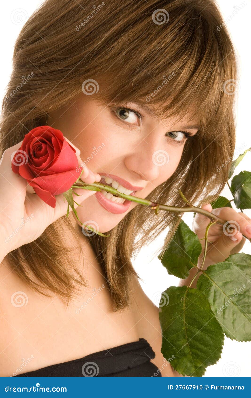 Gorgeous Young Woman with a Rose Stock Photo - Image of mouth, passion ...