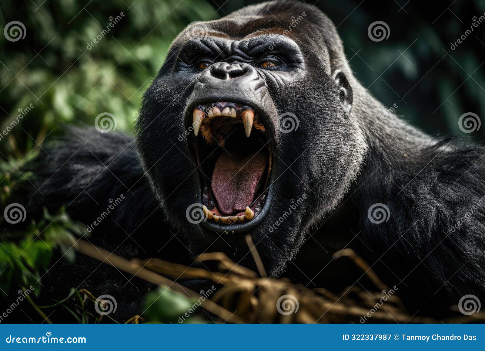 A Gorilla Beating Its Chest In The Rainforest. Gorilla Beating Its ...