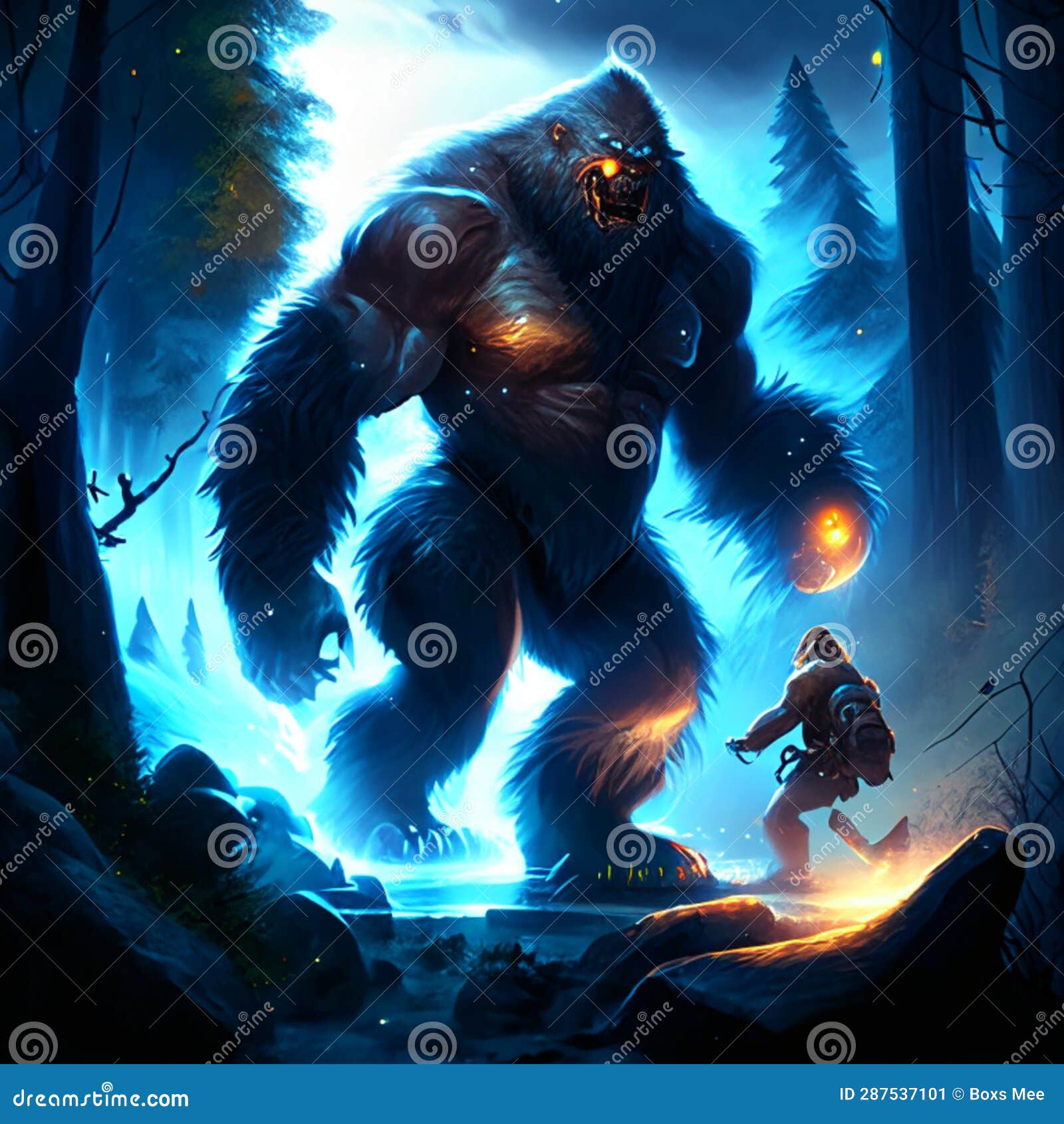 Gorilla in a Cave at Night. 3D Rendering Stock Illustration ...
