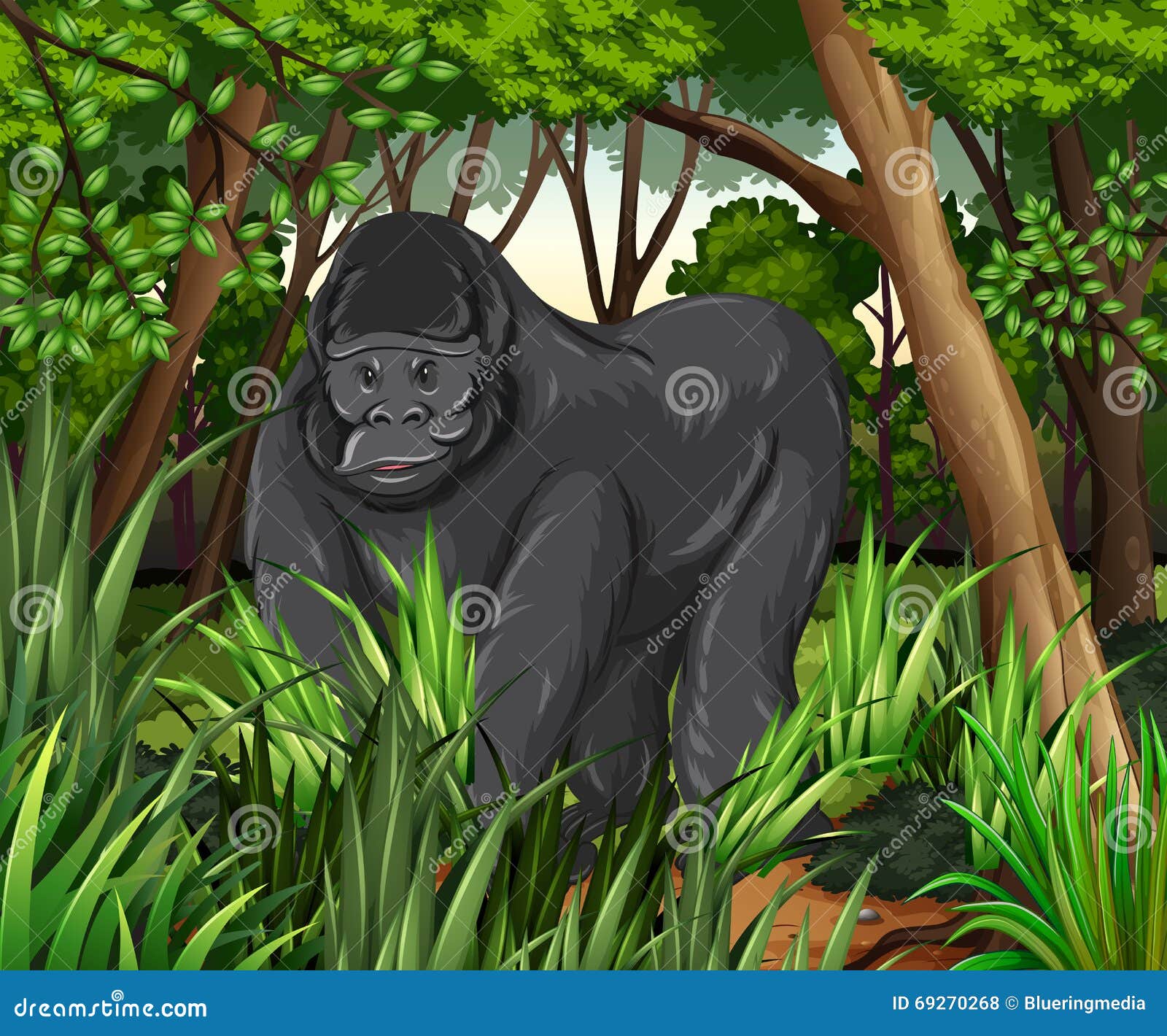 Gorilla Che Vive Nella Giungla Illustrazione Vettoriale - Illustrazione ...