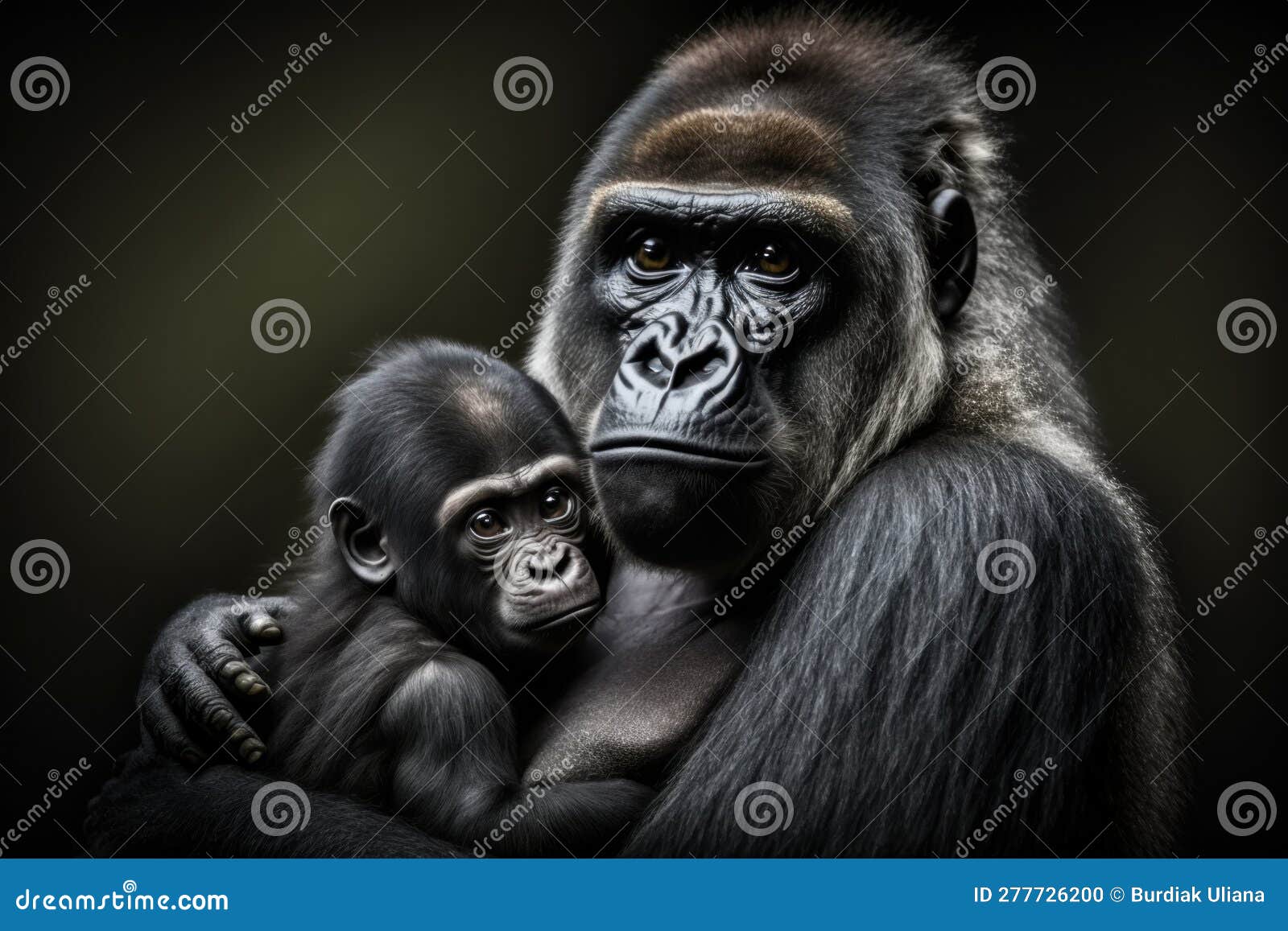 Gorilla with Cub in Natural Habitat. Generative AI Stock Illustration ...