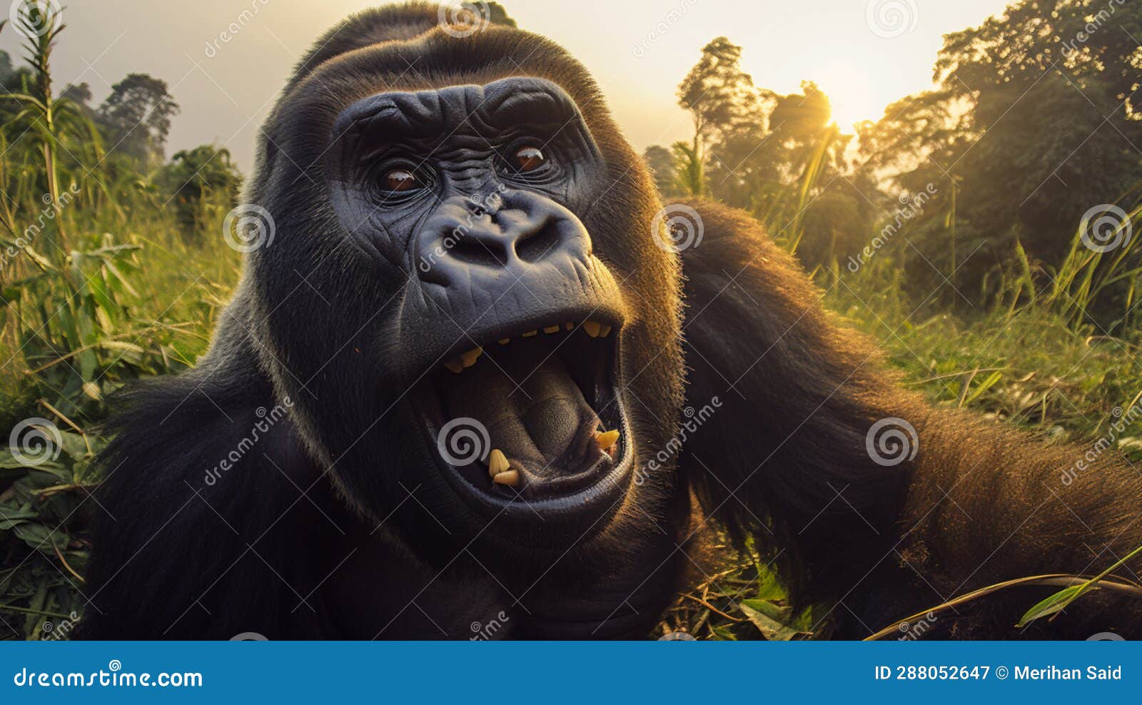 A Gorilla Beating Its Chest In The Rainforest. Gorilla Beating Its ...