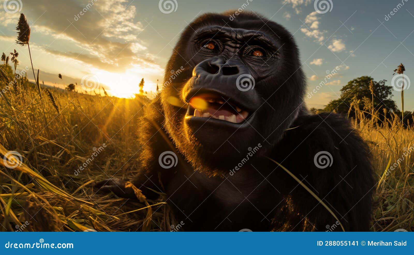 A Gorilla Beating Its Chest In The Rainforest. Gorilla Beating Its ...