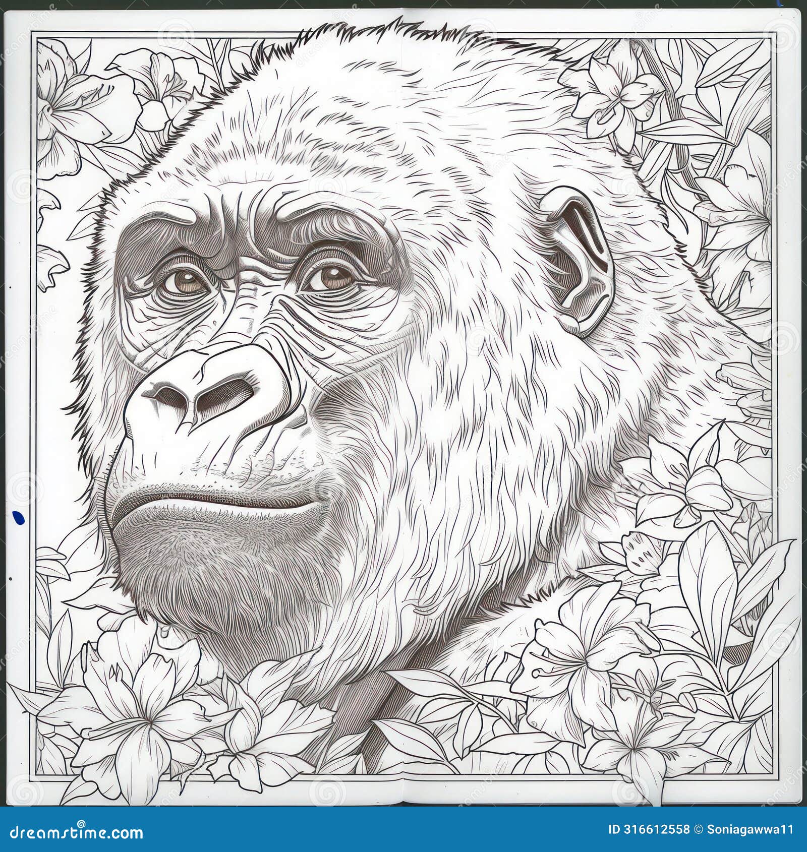 Gorilla Drawing Coloring Book Page Stock Illustration - Illustration of ...