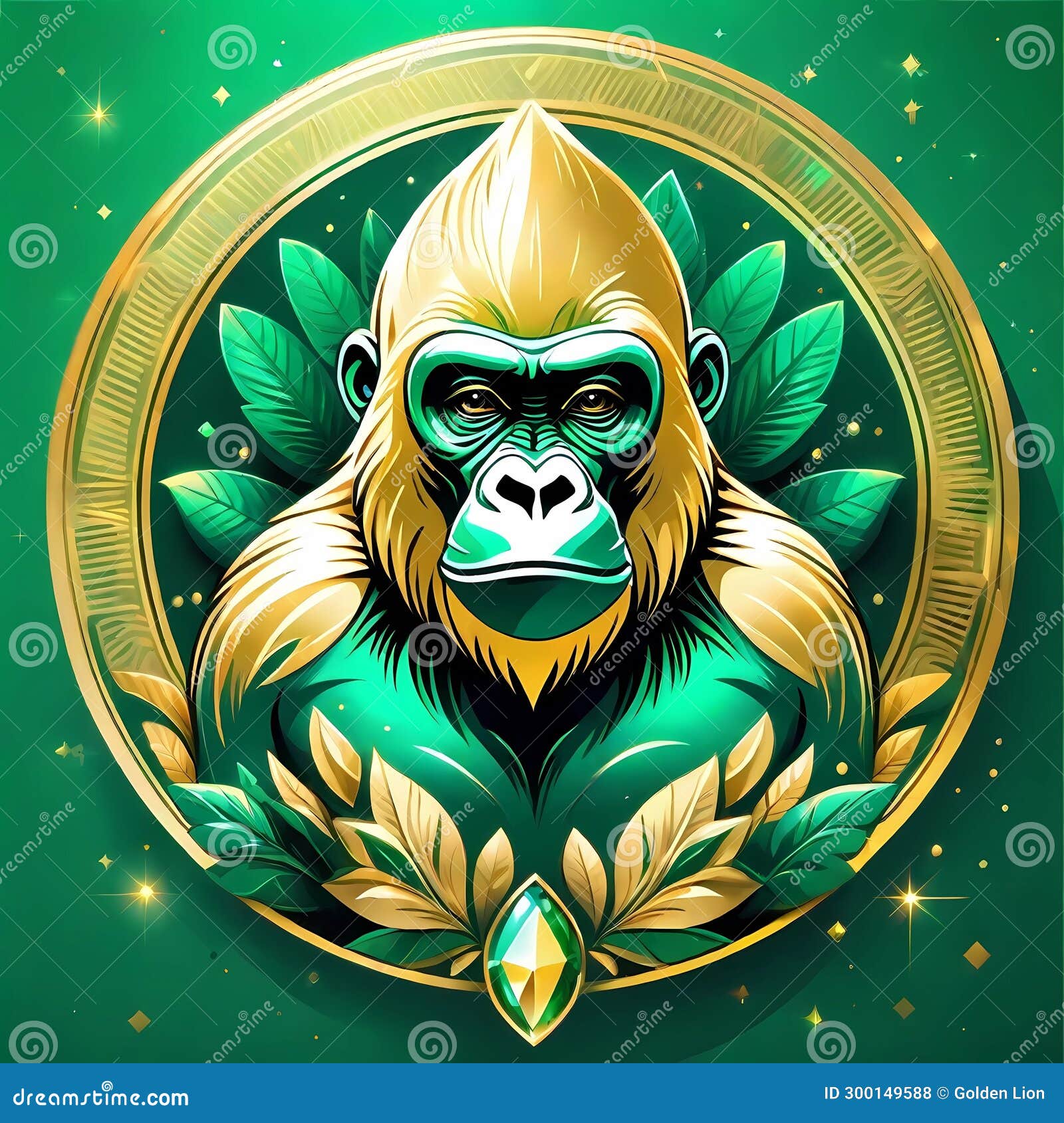 Gorilla on an Emerald Background Stock Illustration - Illustration of ...