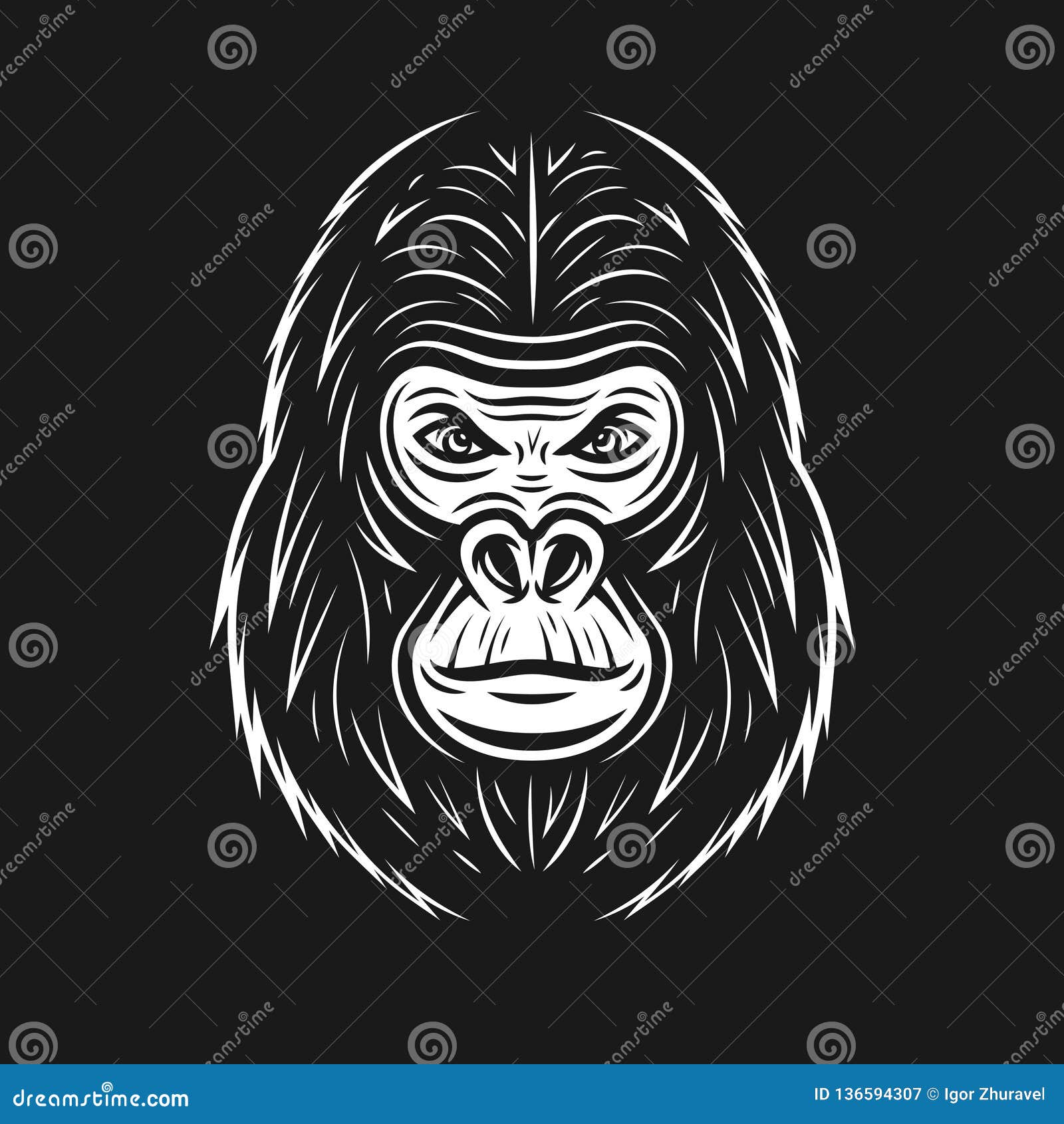 Gorilla Face Vector Illustration on Dark Backdrop Stock Vector ...