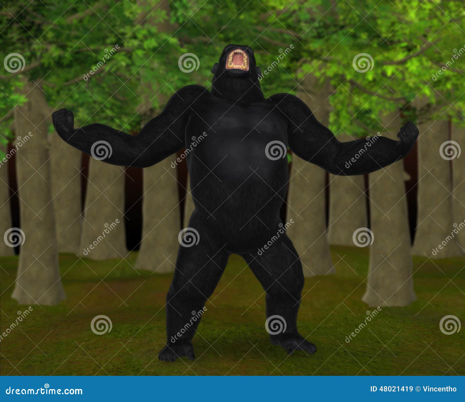 Gorilla Growling Thunderously in the Forest Illustration Stock ...