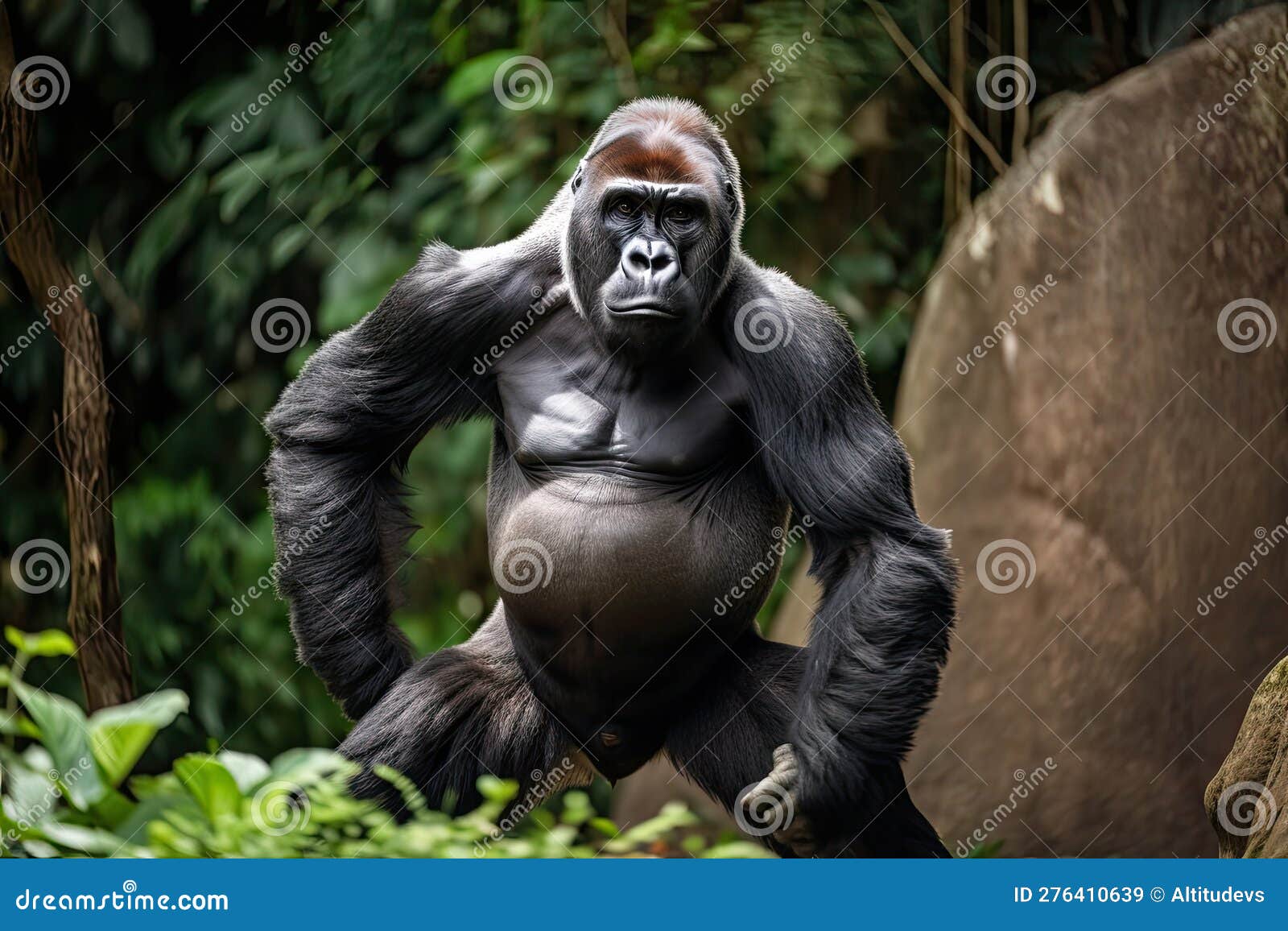Gorilla with Its Hands on Its Hips, Displaying Its Powerful Muscles ...
