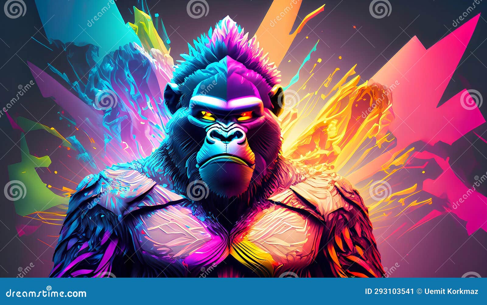Gorilla and Monkeys with Neon Colors Stock Illustration - Illustration ...