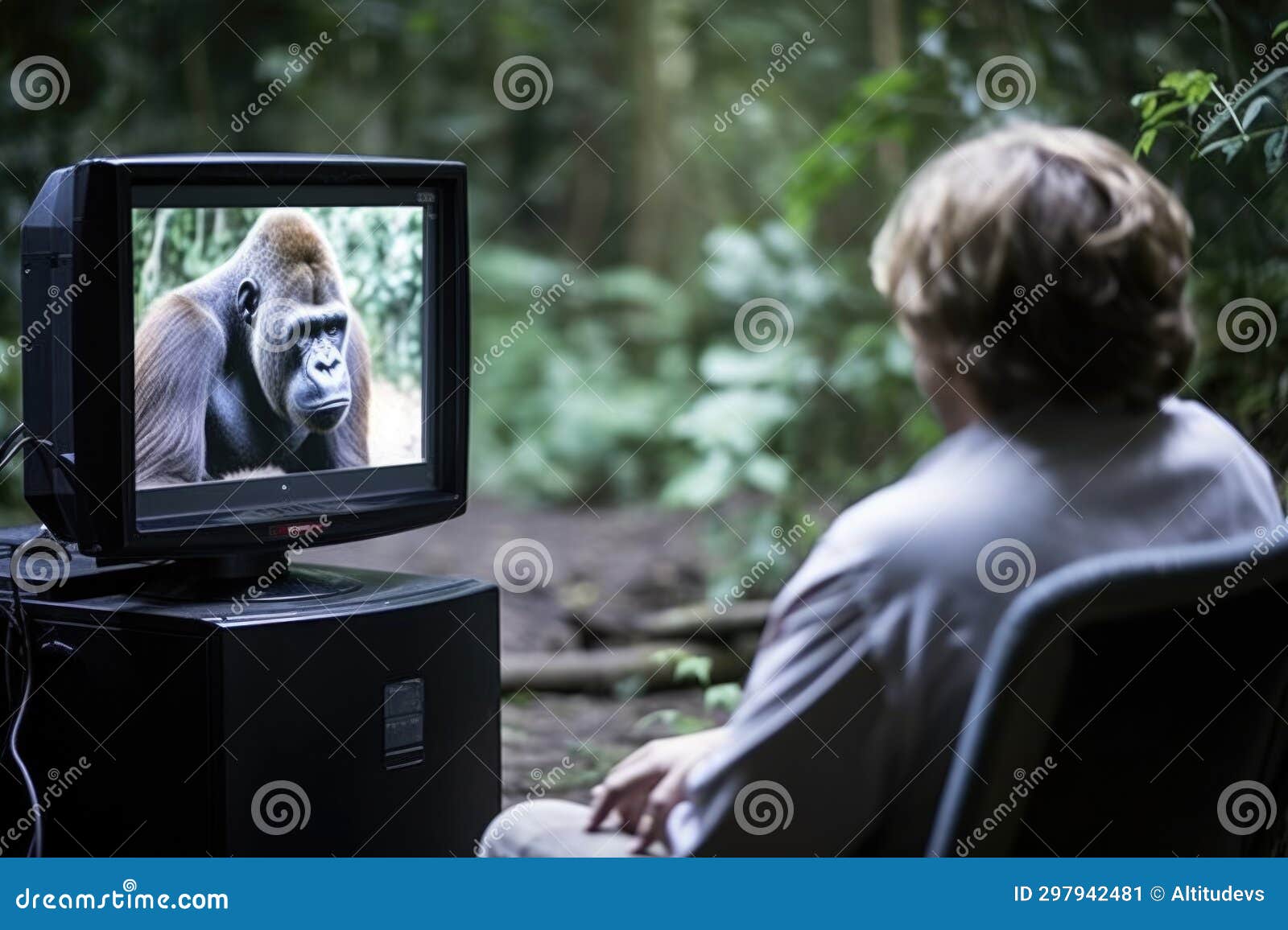 A Gorilla Observed through a Computer Screen Stock Image - Image of ...