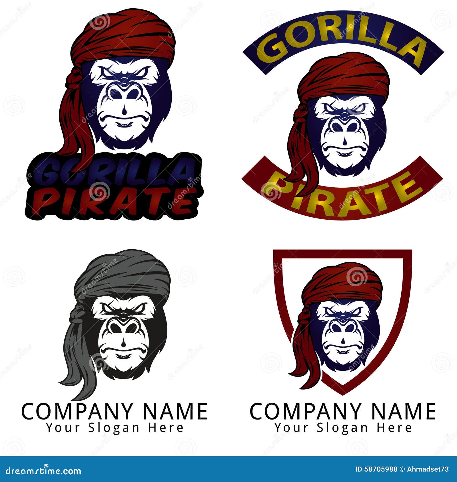 Gorilla Pirate Concept Logo Illustration de Vecteur - Illustration du ...