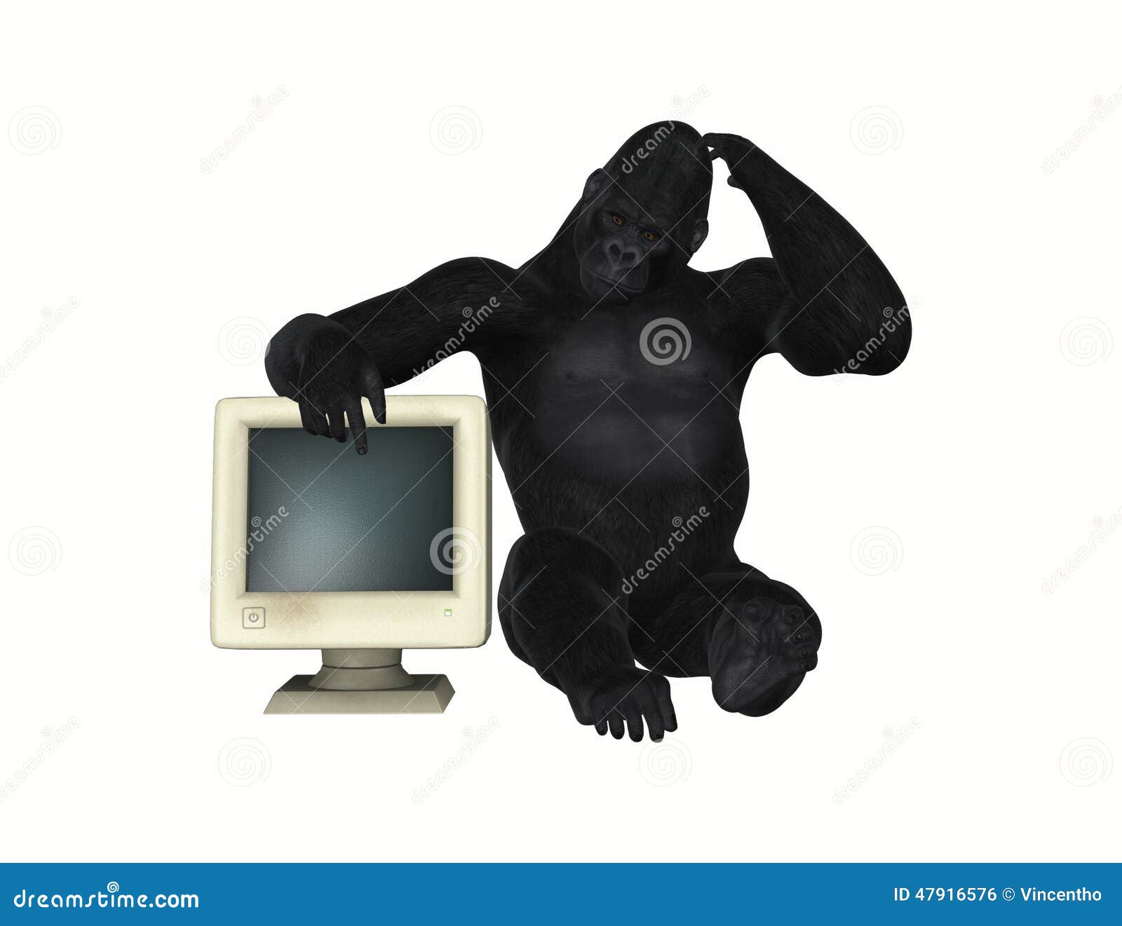 Gorilla Puzzled With Computer Monitor Illustration Stock Photo ...