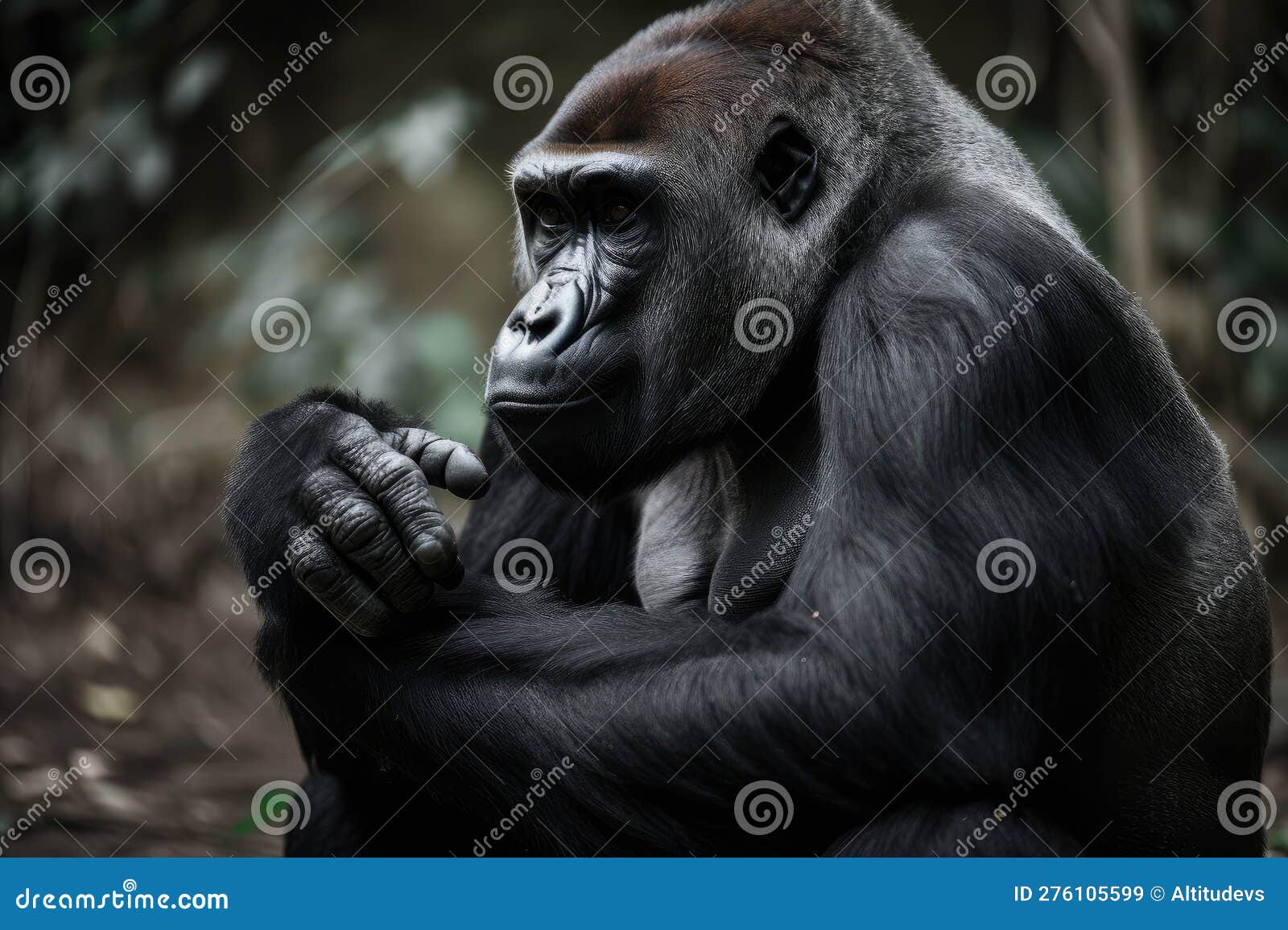 Gorilla Sitting Down, with Its Arm Resting on Its Leg Stock ...