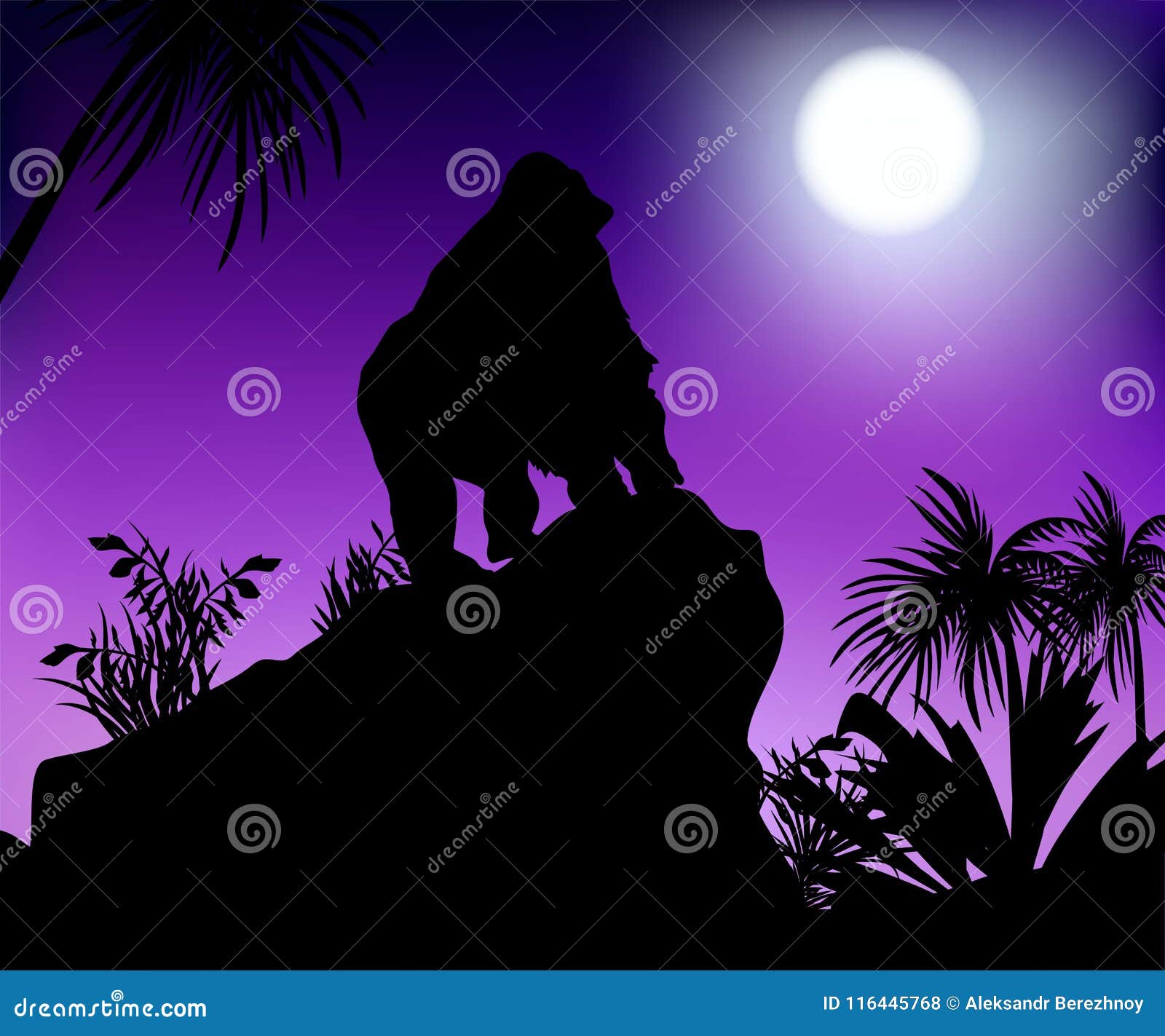 Gorilla under the moon stock vector. Illustration of primacy - 116445768