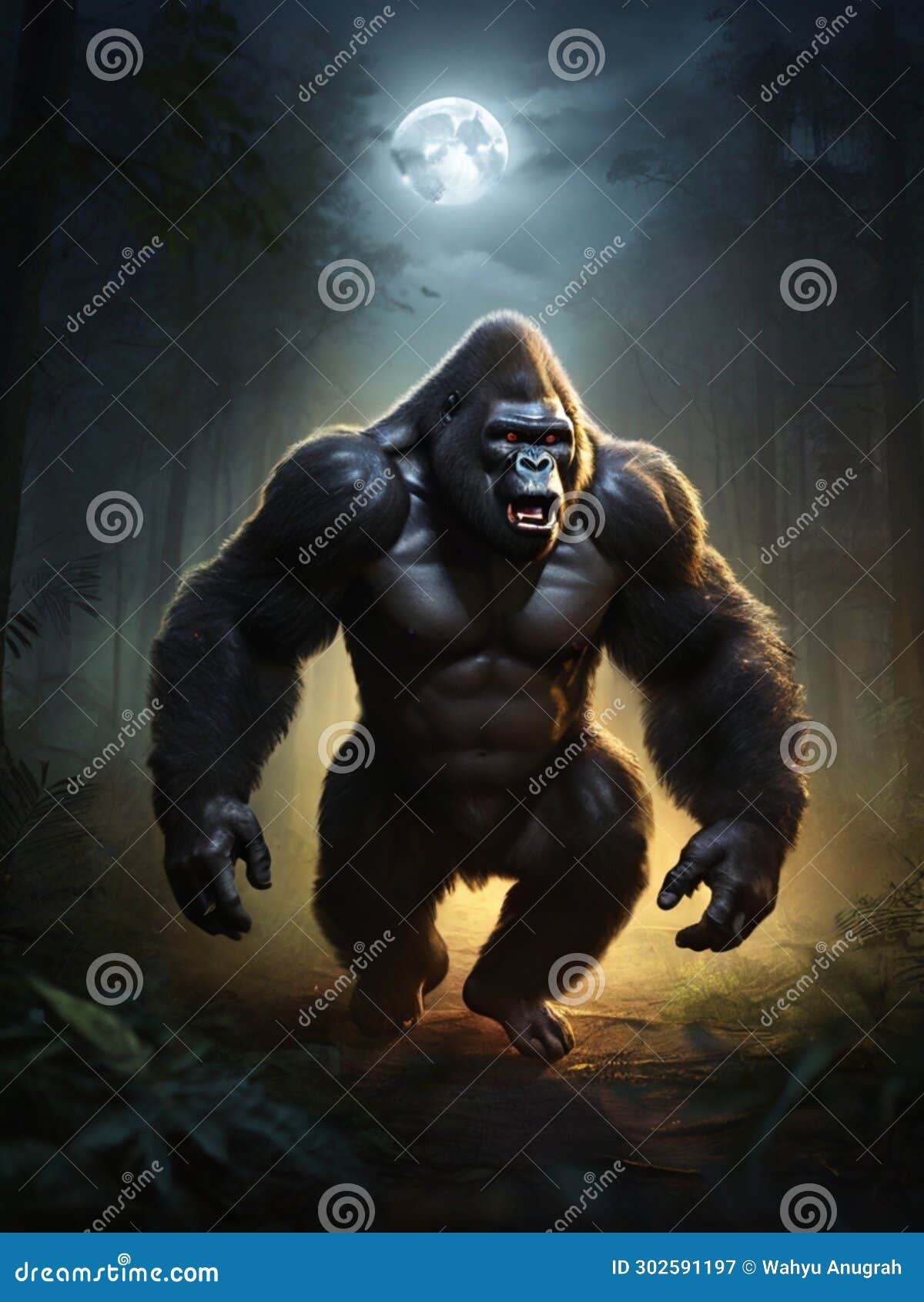 A Huge Gorilla in a Silent Forest Stock Image - Image of moon, wild ...
