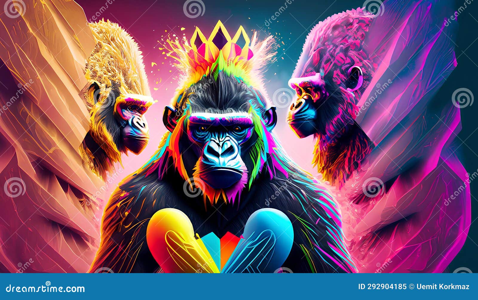 Gorillas and Monkeys in Bright and Different Colors Stock Illustration ...