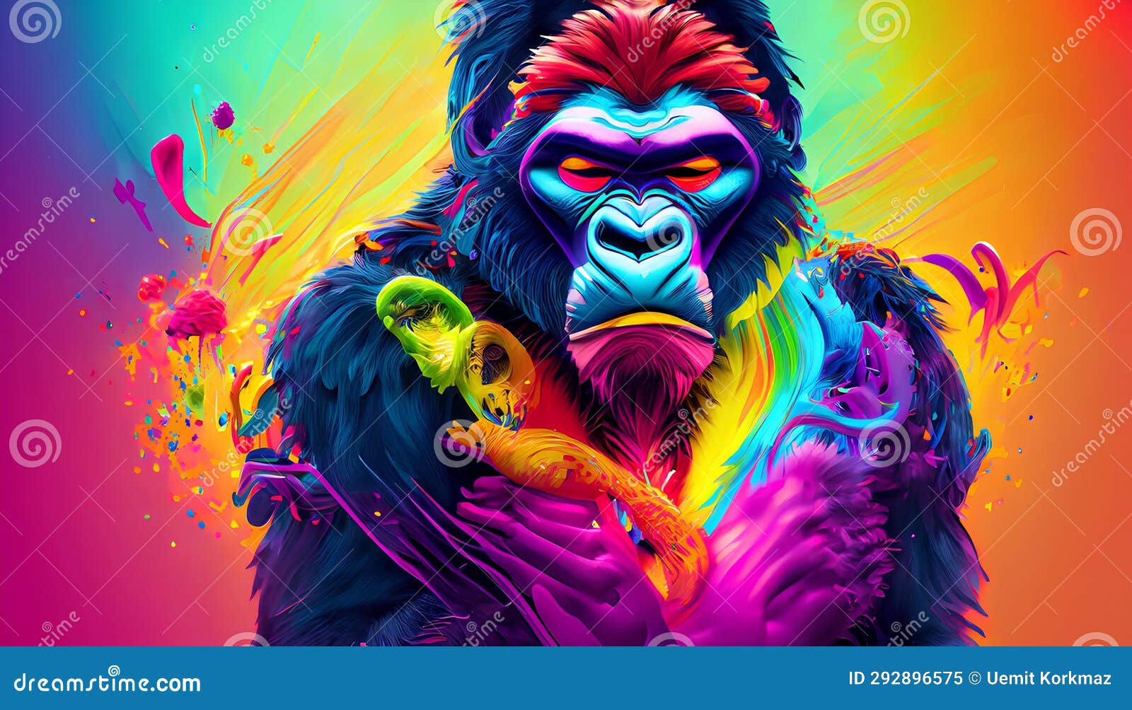 Gorillas and Monkeys in Bright and Different Colors Stock Illustration ...