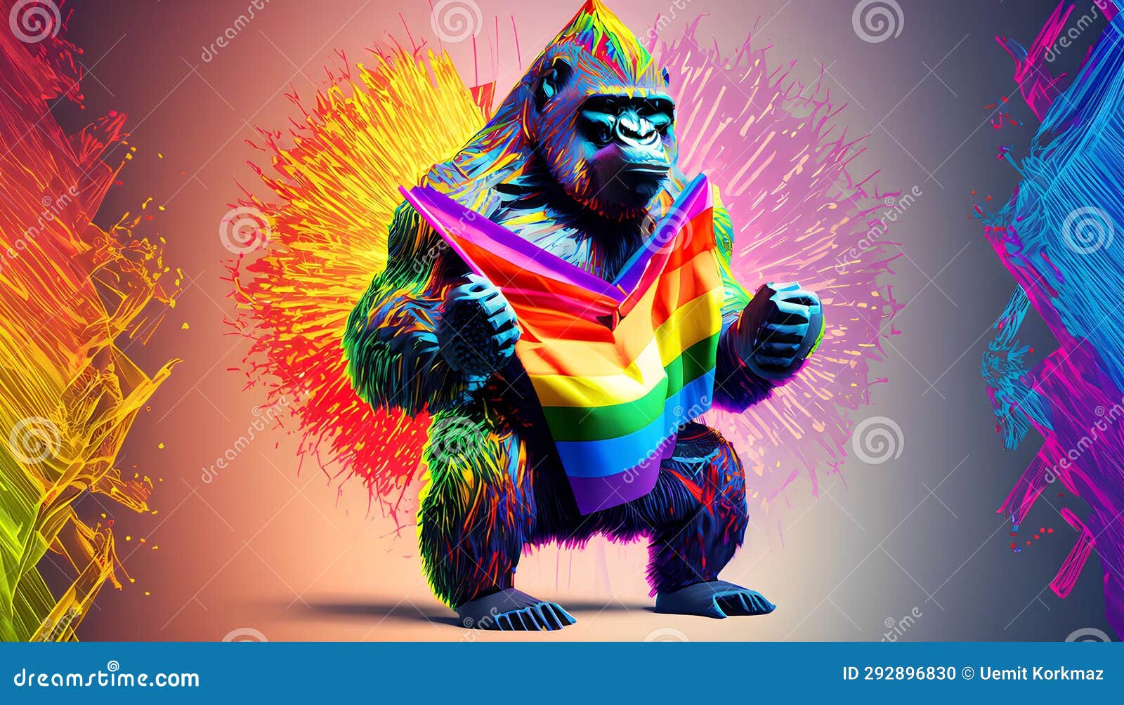Gorillas and Monkeys in Colorful Pride Colors Stock Illustration ...