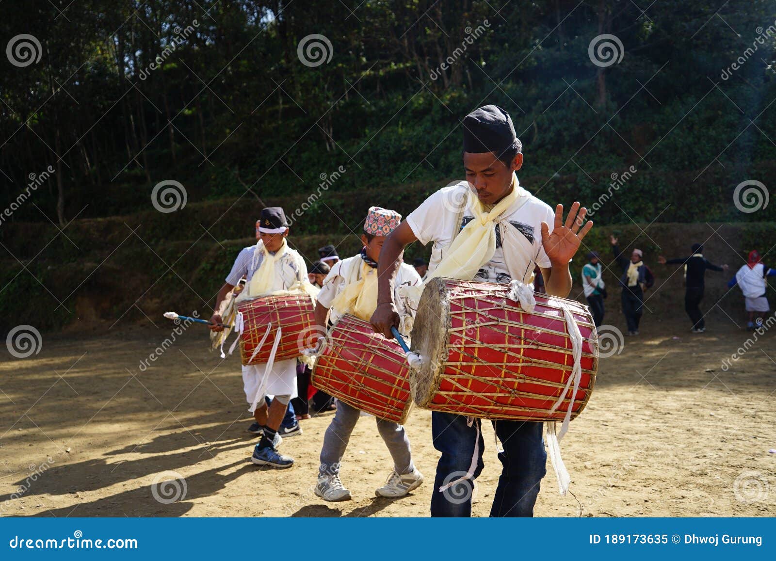 Gorkha Nepal,2 January 2018:Gurung Man Playing Drums during Celebration ...