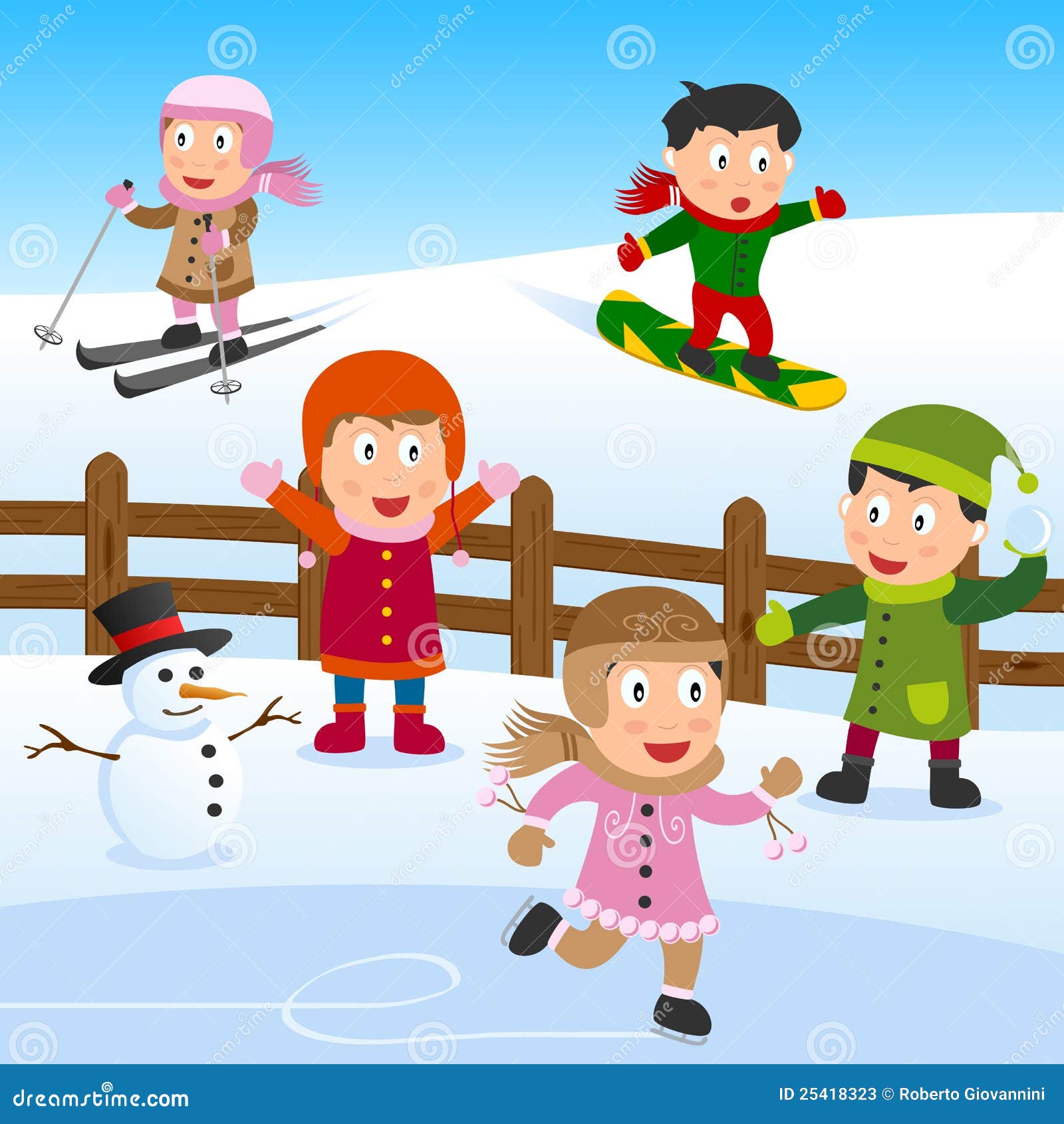 Gosses jouant sur la neige illustration de vecteur. Illustration du ... Gosses jouant sur la neige illustration de vecteur. Illustration du ...