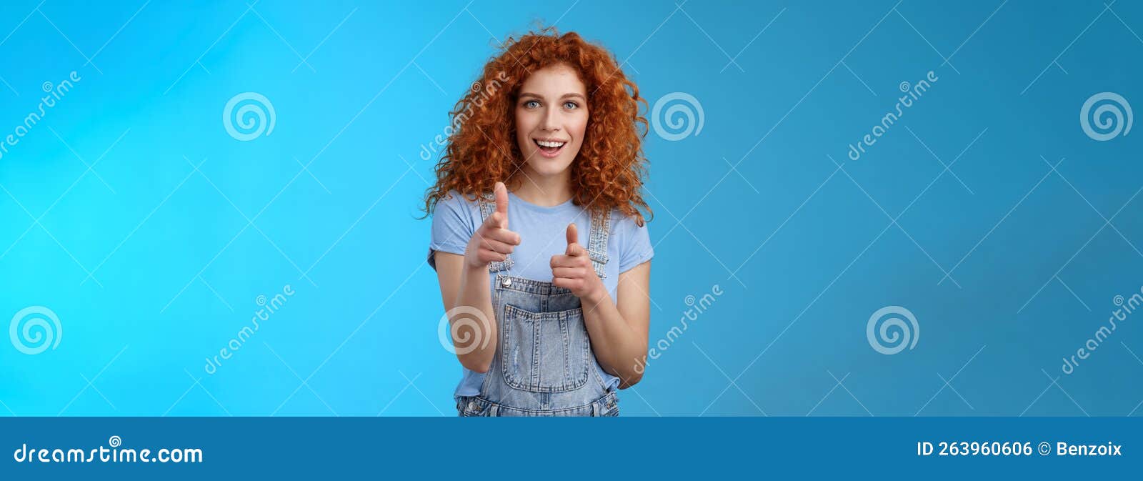 Gotcha Cool Sassy Good Looking Redhead Curly Woman Pointing Camera