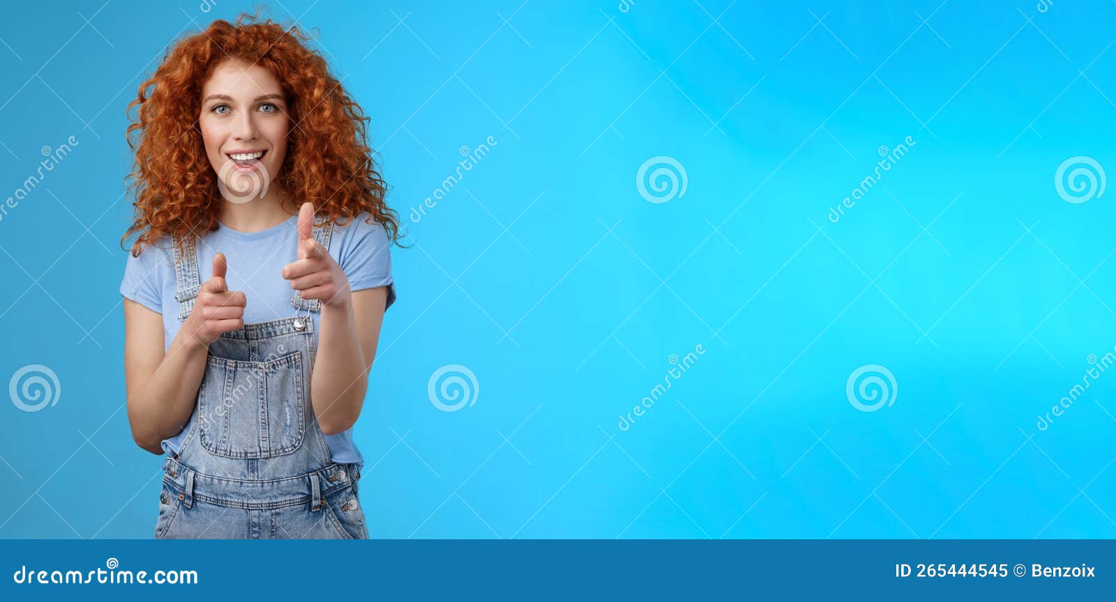 Gotcha Cool Sassy Good Looking Redhead Curly Woman Pointing Camera