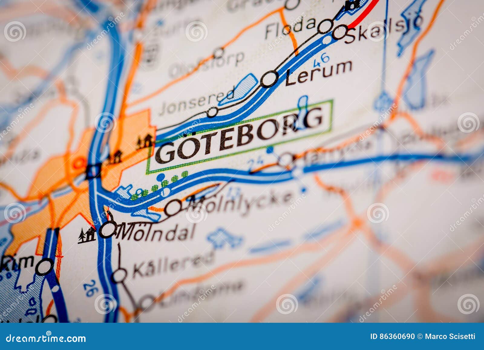 Goteborg City on a Road Map Stock Photo - Image of capital, defocused ...