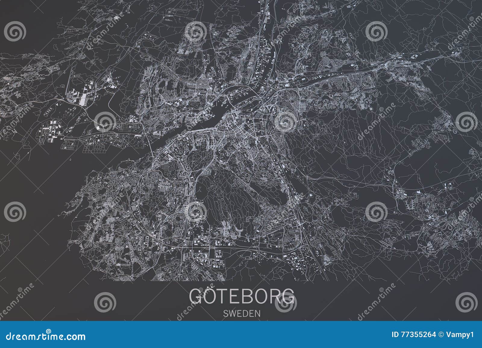 Goteborg Map, Satellite View, City, Sweden Stock Illustration ...