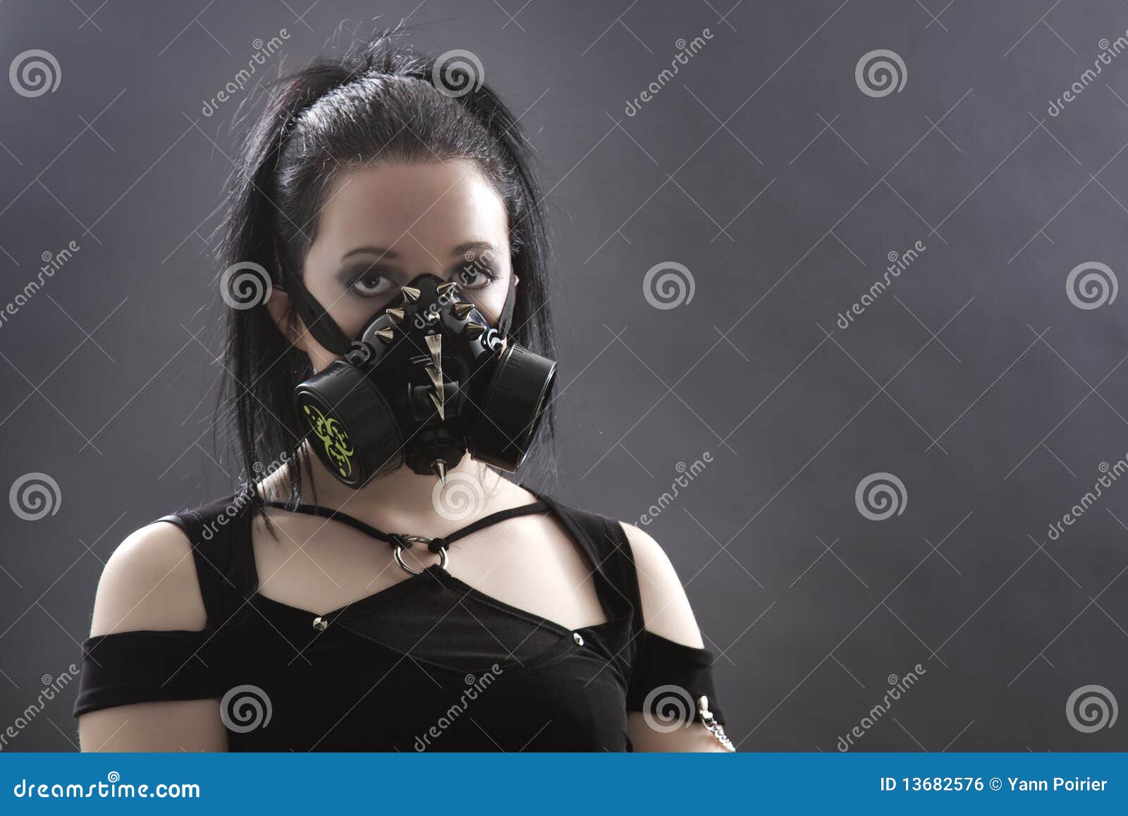 Goth girl with gas mask stock photo. Image of fetishes - 13682576