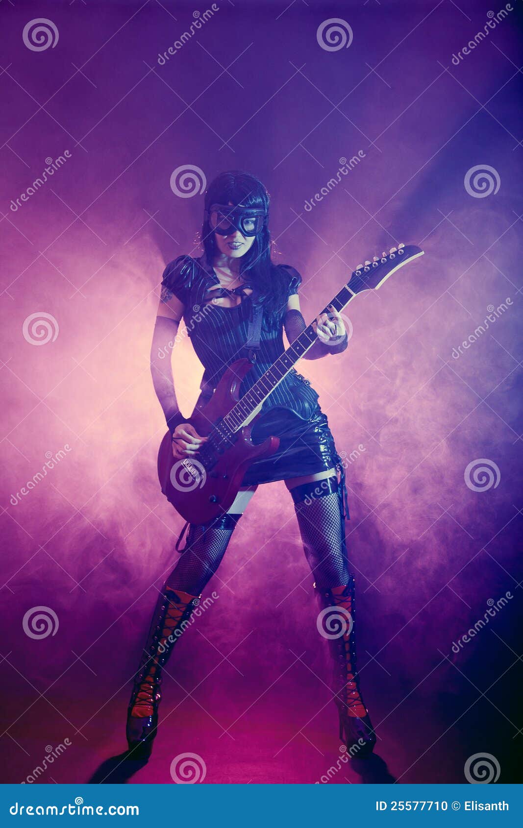 Goth Girl in Goggles Plays Guitar Stock Photo - Image of full, club ...